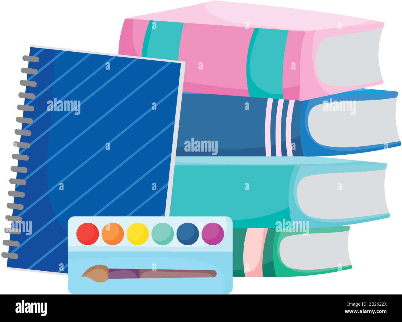 back to school pile books notebook and palette color vector ...