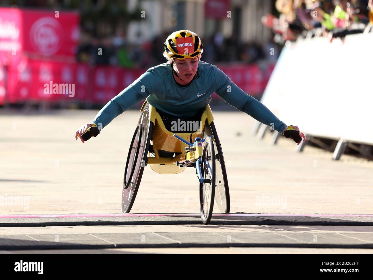 Shelly Woods finishes third in the Women's Wheelchair race during the ...
