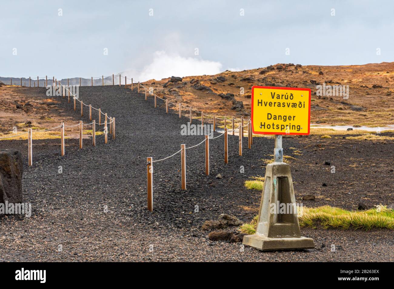 Geo Thermal hot spring in Iceland Gunnuhver Hot Springs warning sign ...