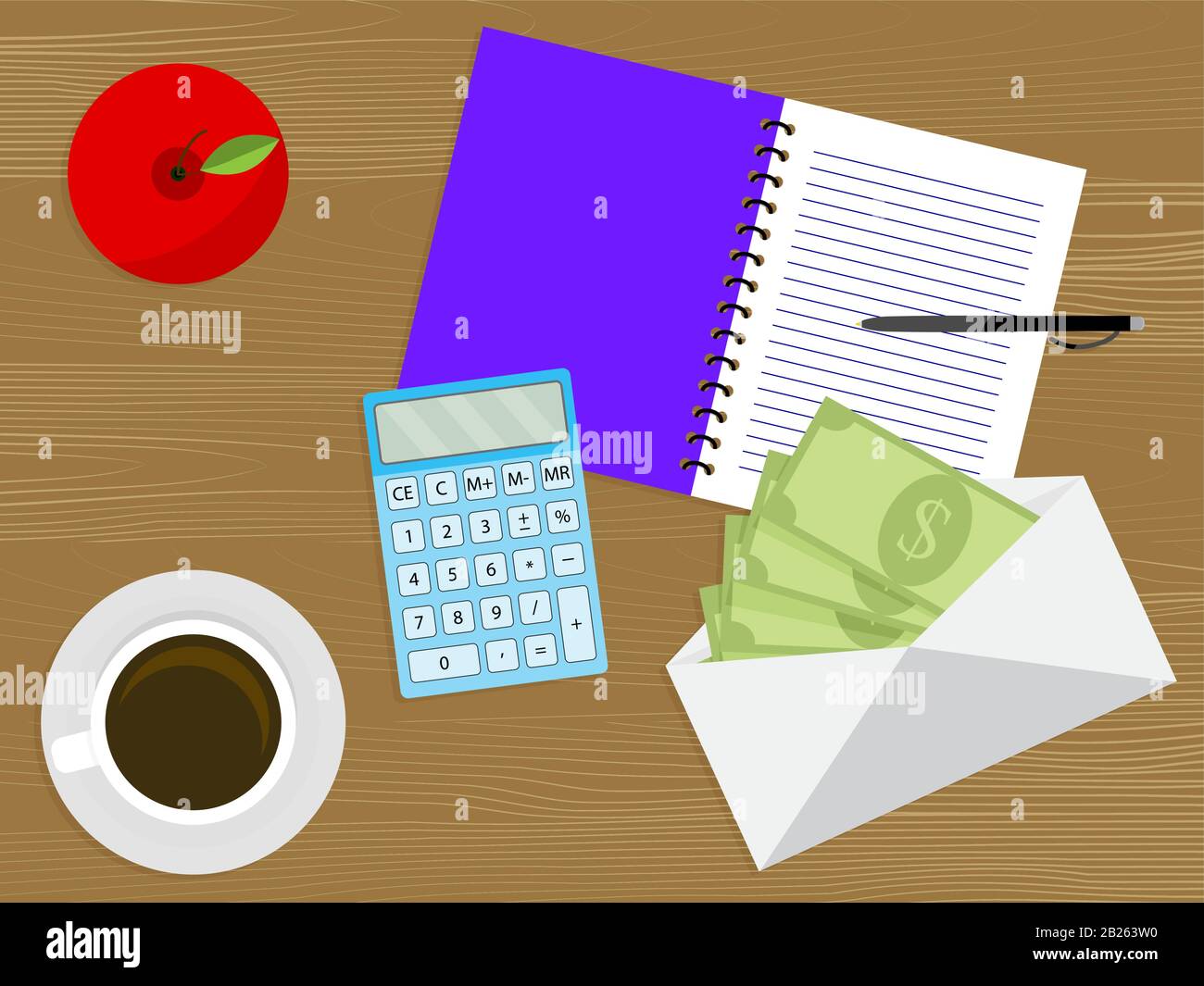 Cash money in envelope on table. Pay day concept vector. Cash salary on ...