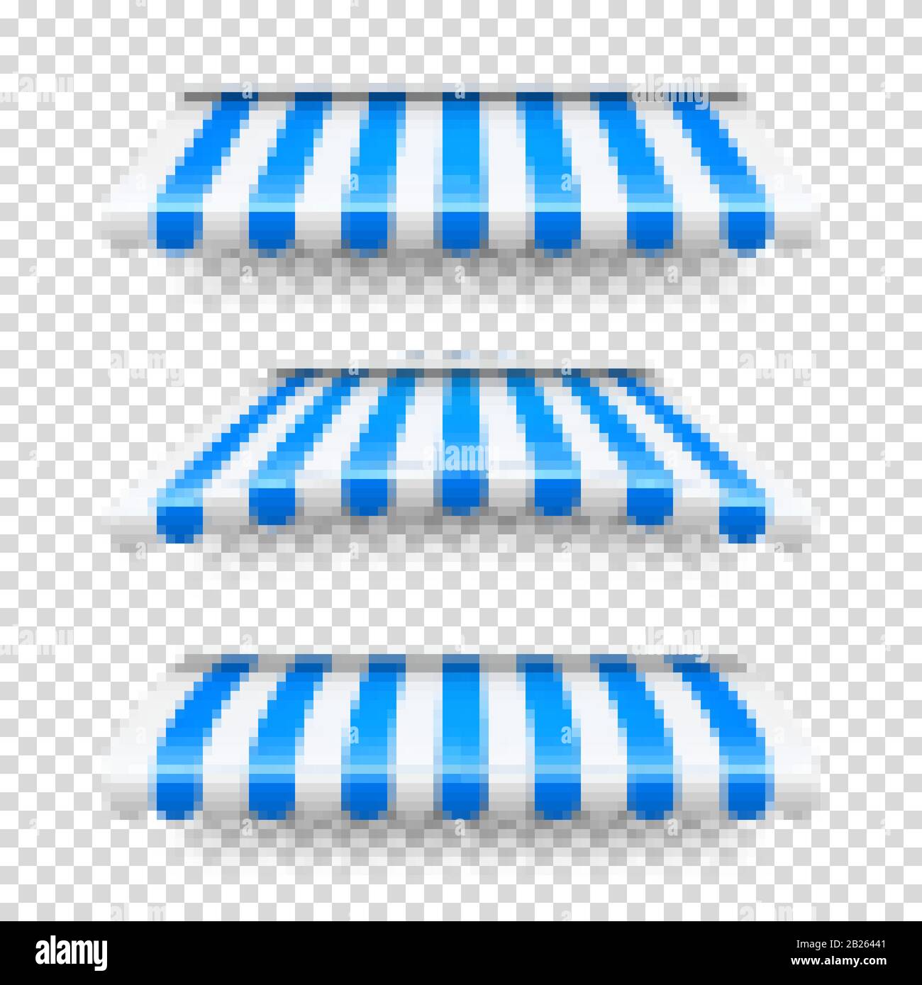 Shop sunshade. Realistic striped cafe awning. Outdoor market tent. Roof canopy. Summer street ...
