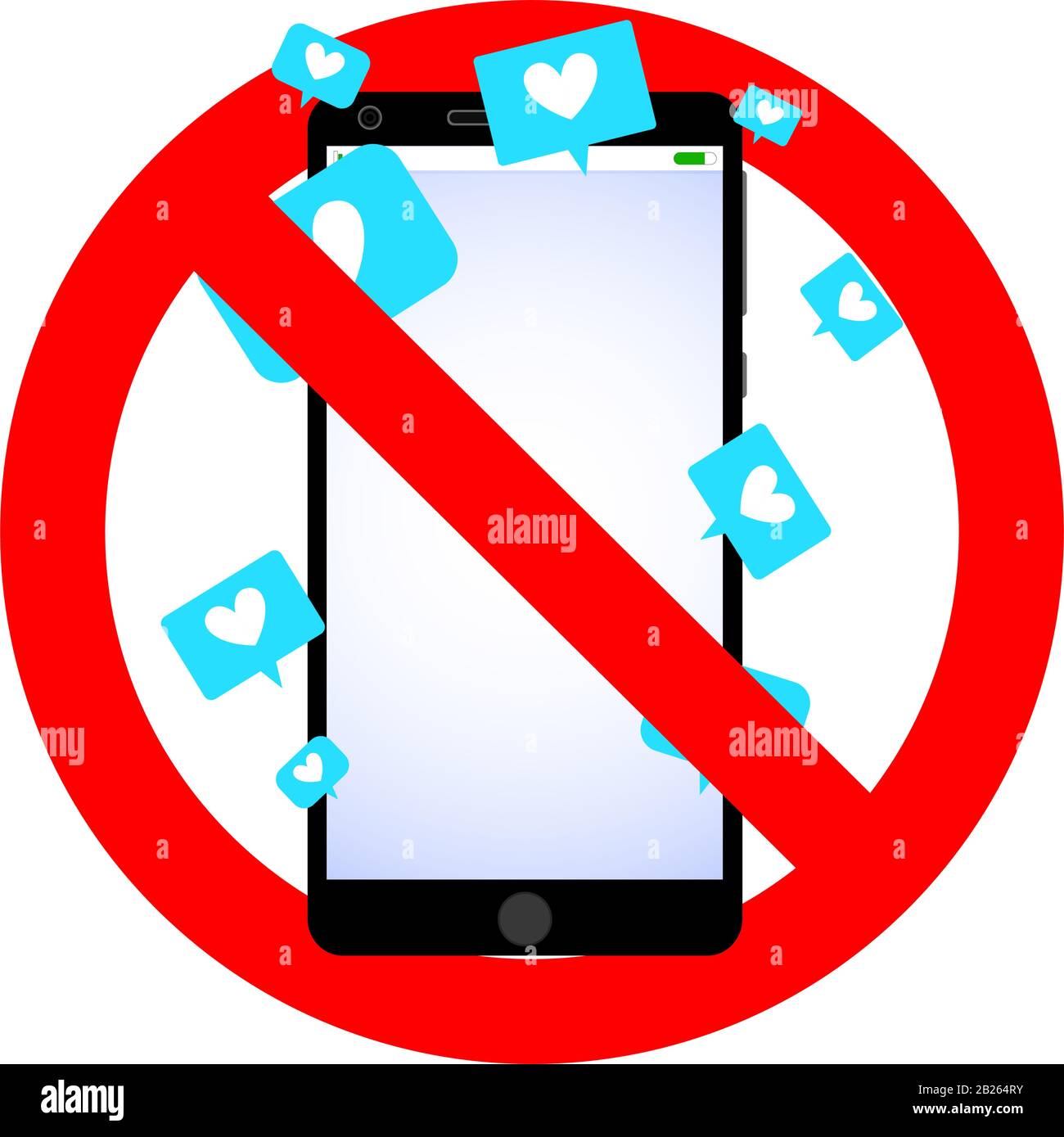 No social media icon, like and heart ban. Forbidden virtual confession ...