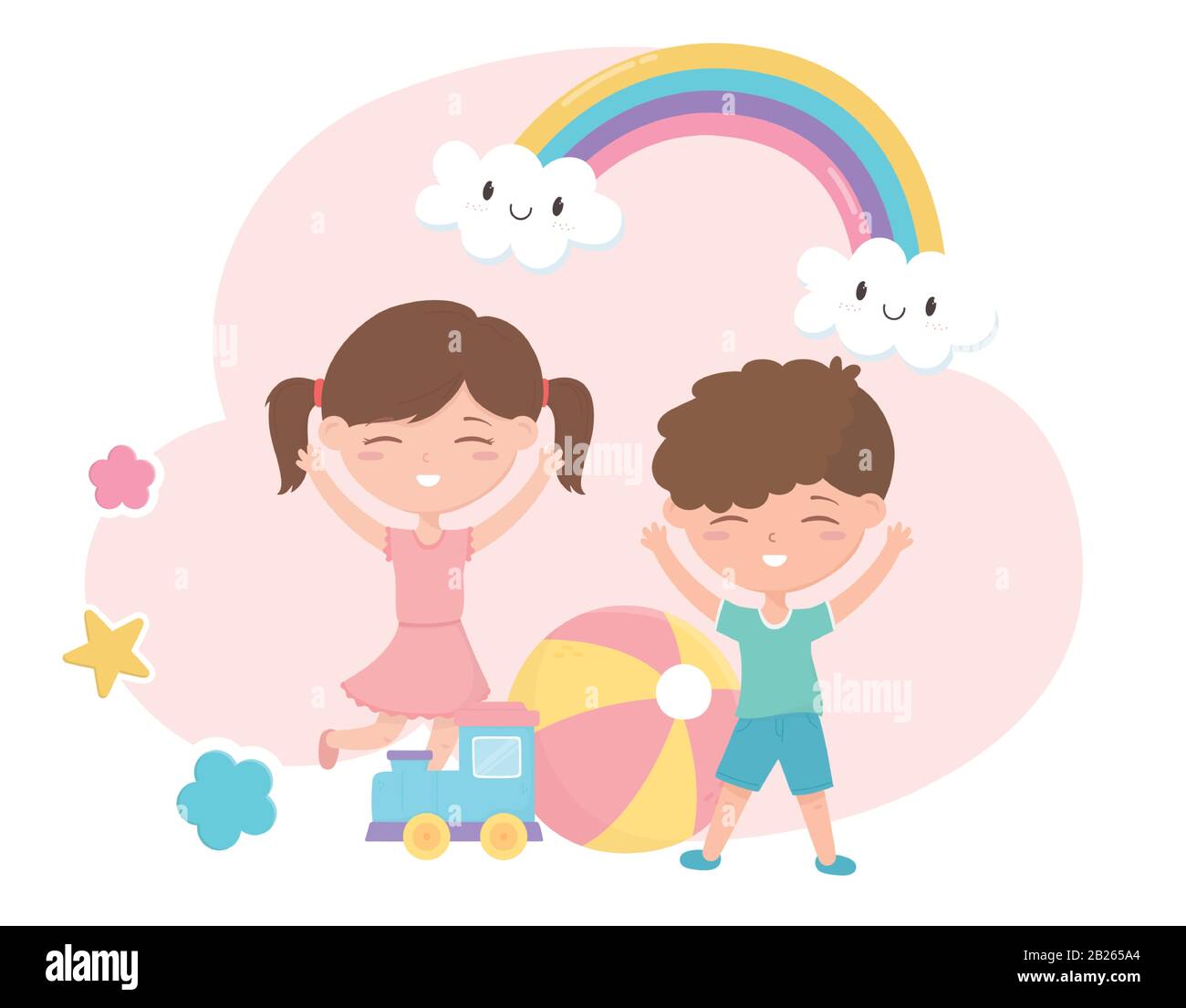 Kids Sharing Toys Illustrations Royaltyfree Vector
