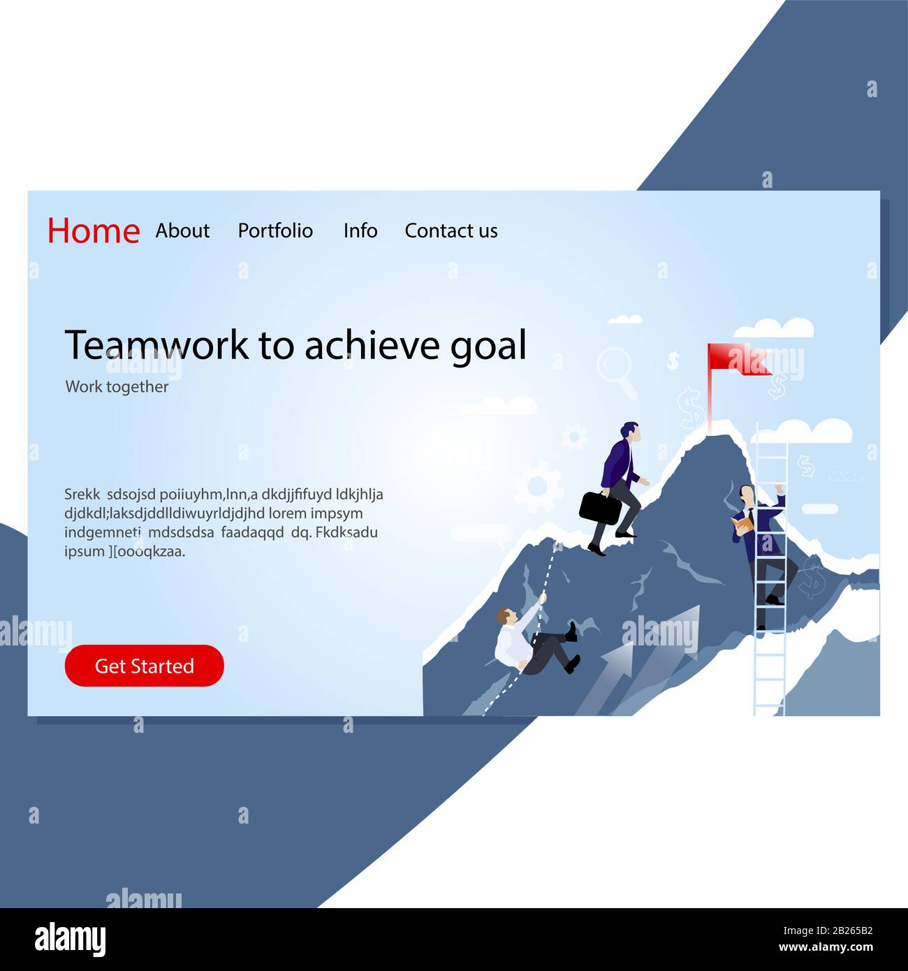 Teamwork to achive goal landing page. Work together for success. Vector cooperation team ...