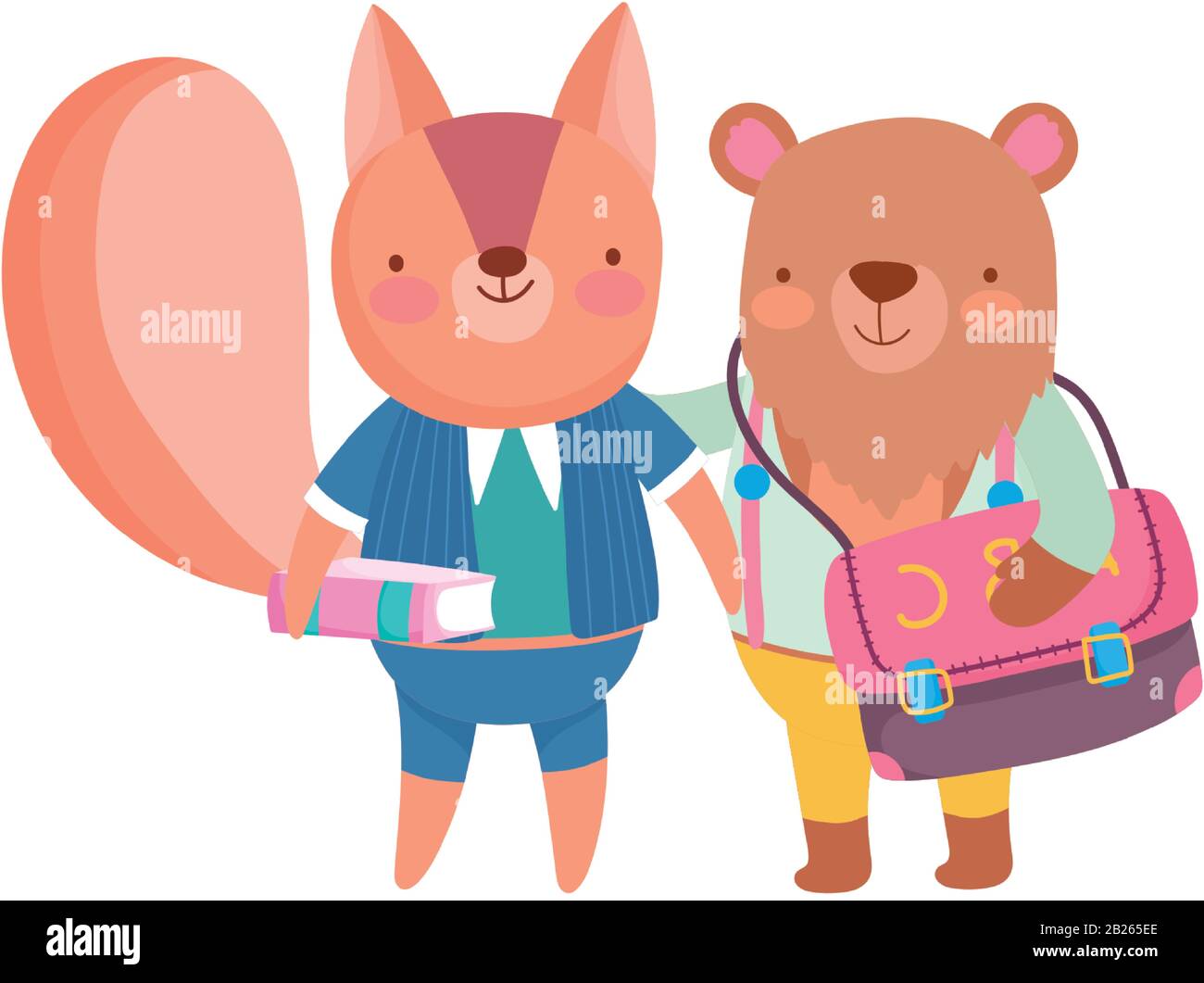 back to school, bear with backpack squirrel with book student cartoon ...