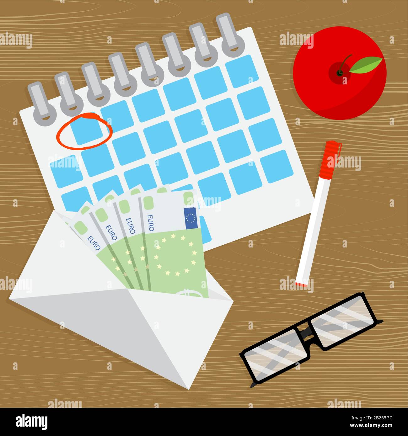 Wage day, date of get money euro. Vector salary payroll, illustration ...