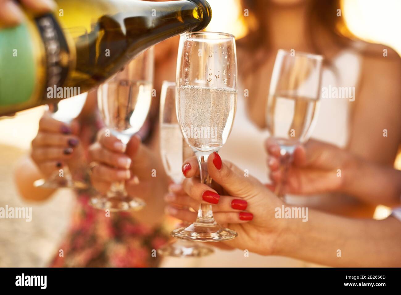 celebration, friends, bachelorette party, birthday concept - three ...