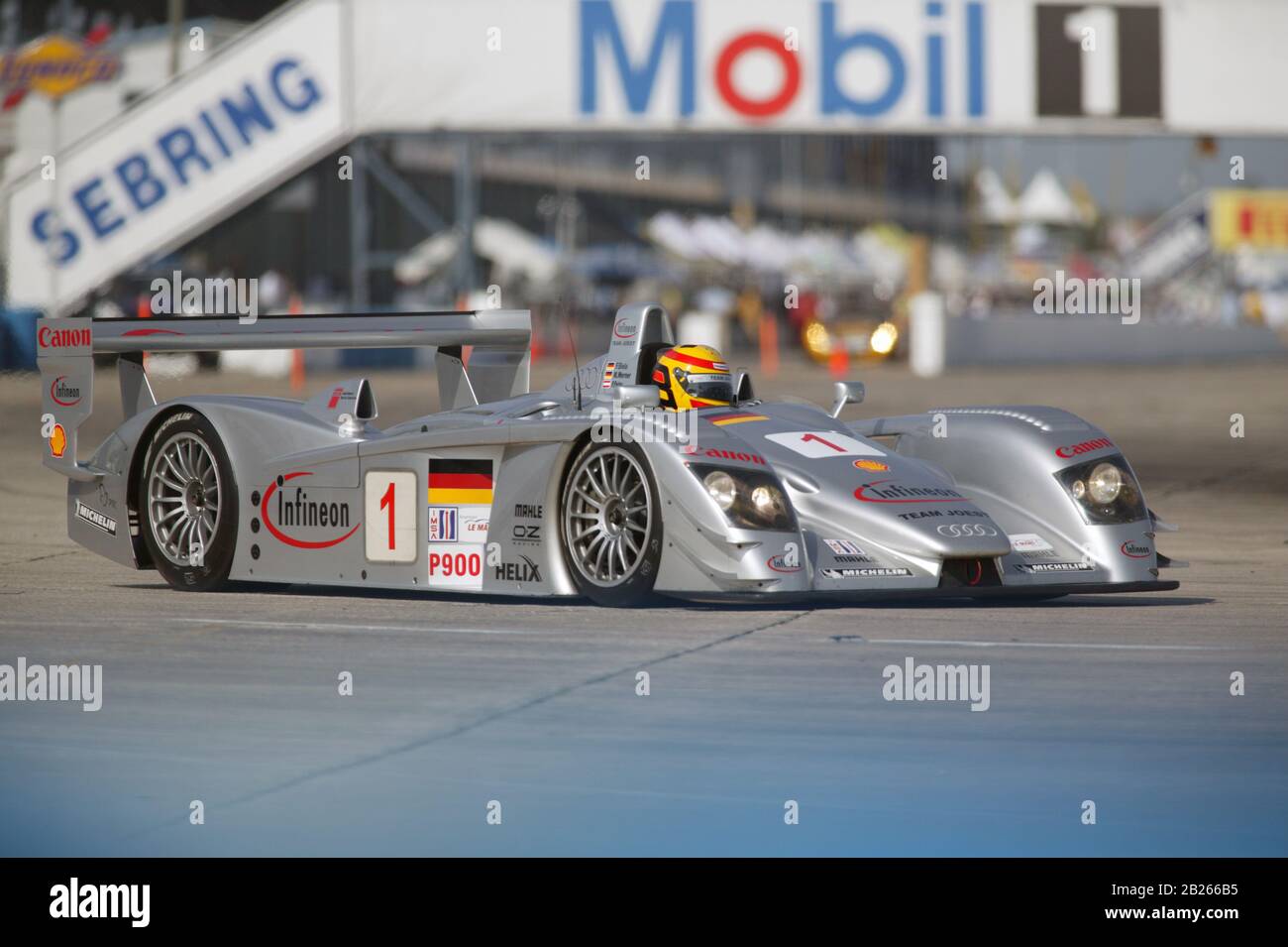 The Infineon Team Joest Audi R8 racing in the 2003 Sebring 12 hour race ...
