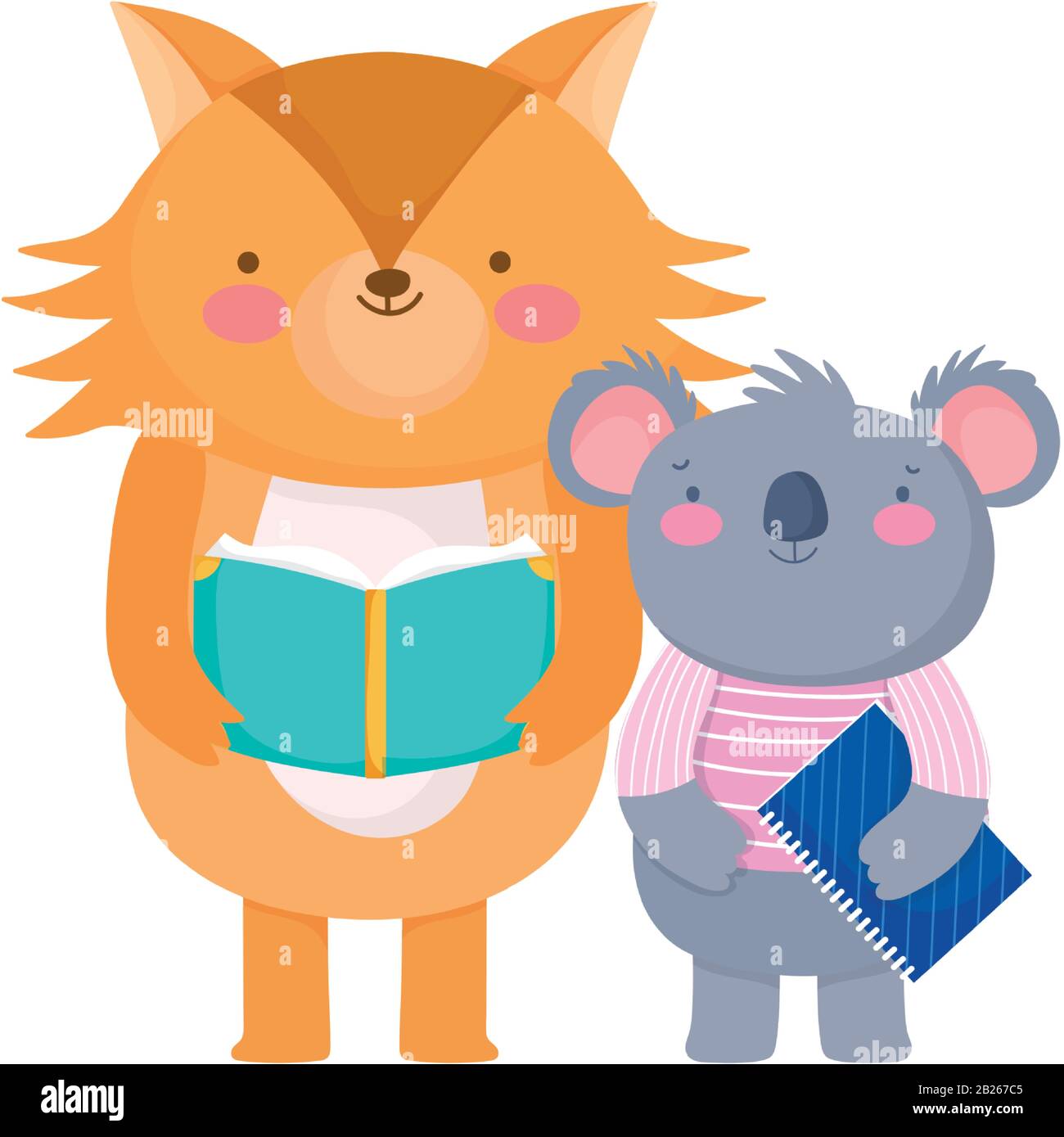 back to school, koala reading book koala with notepad cartoon vector ...