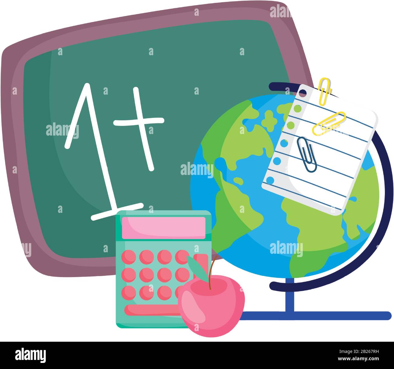 back to school, maths example chalkboard globe map calculator apple ...