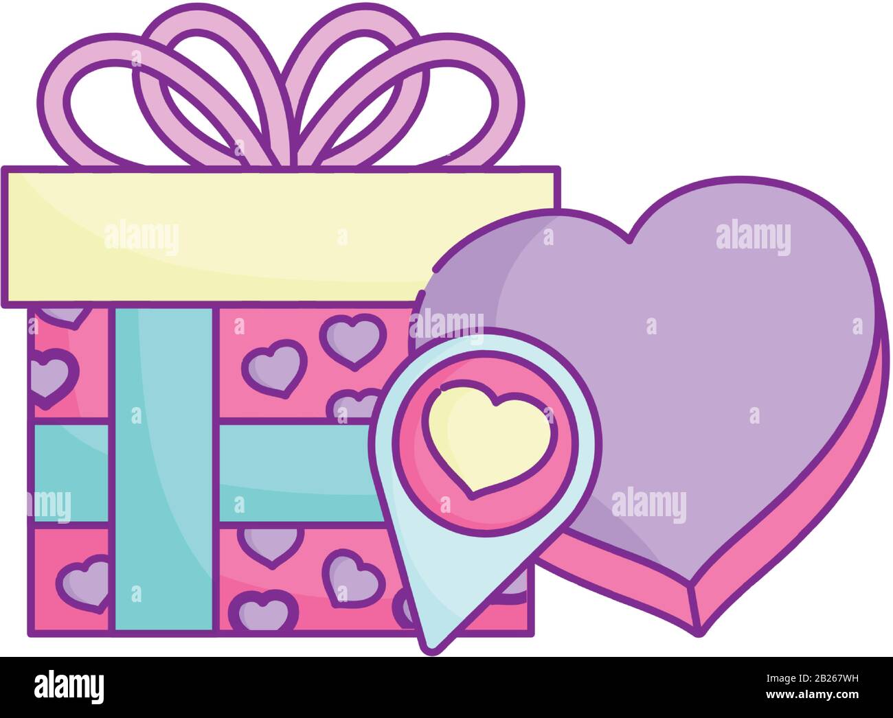 happy valentines day, gift and box shaped heart romantic love vector ...