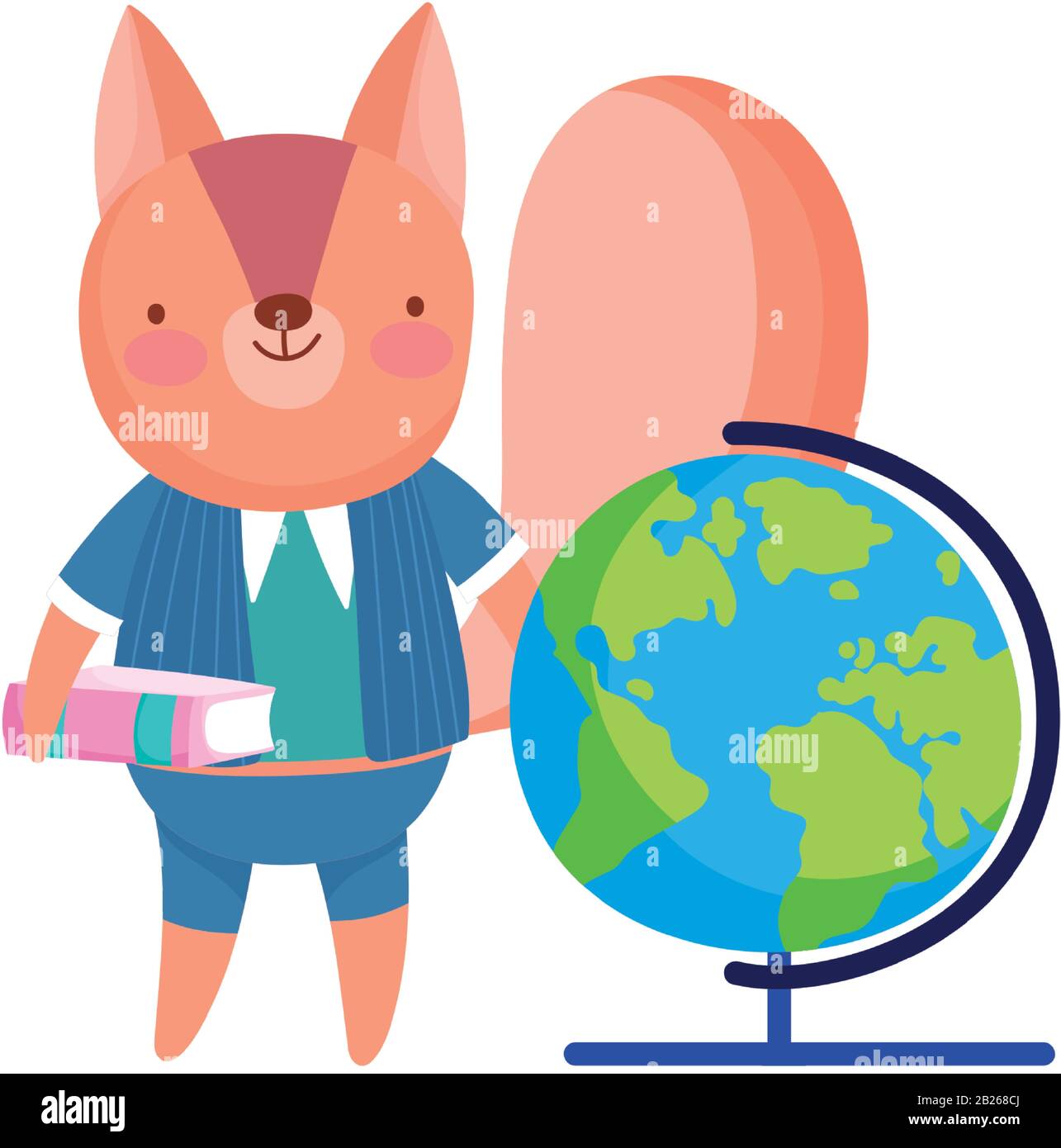 back to school, squirrel with book globe map cartoon vector ...