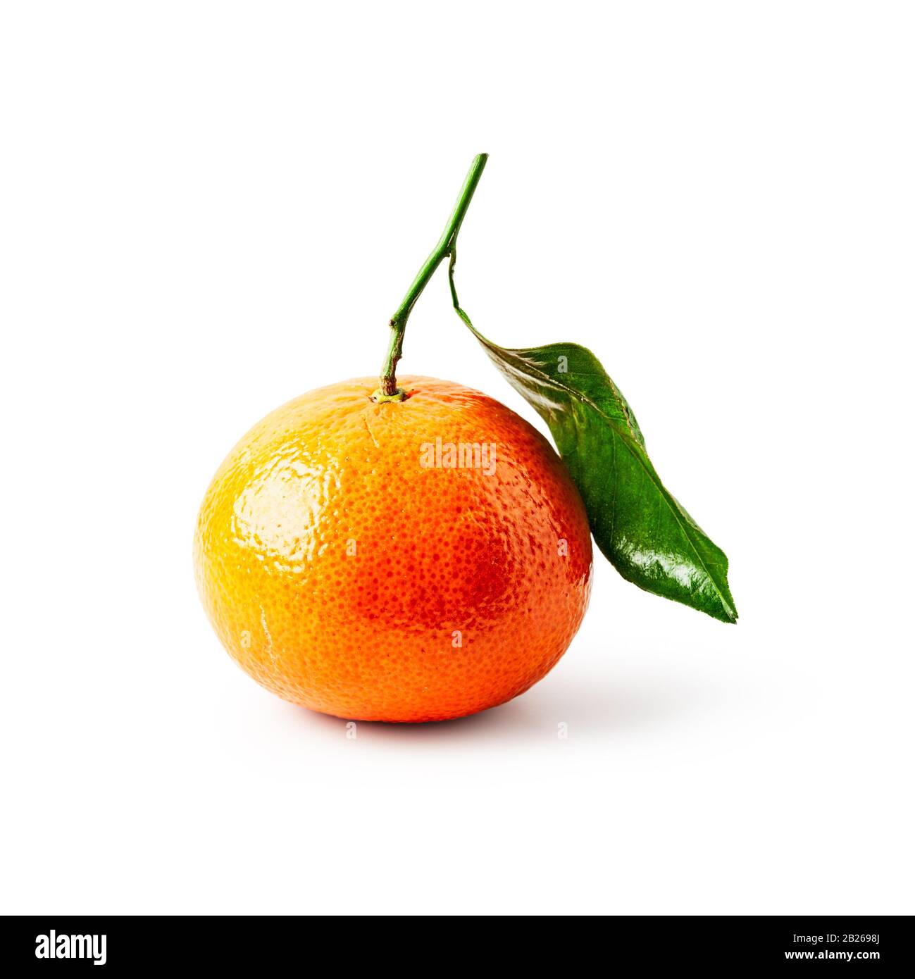 Fresh clementine citrus fruit with leaf. Single object isolated on ...