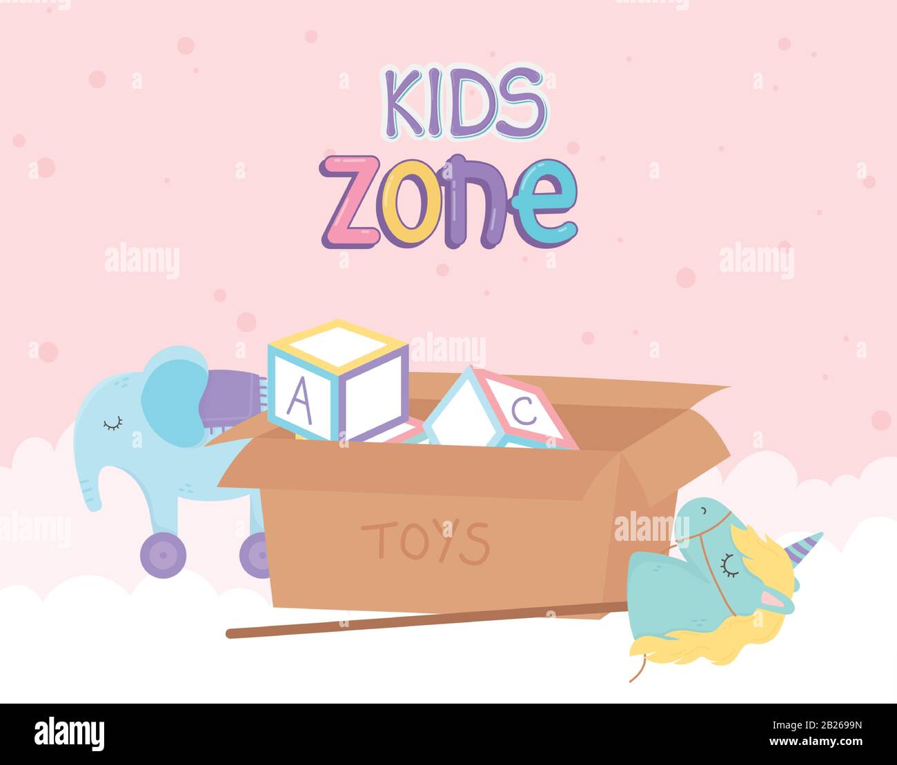 kids zone, box with alphabet blocks unicorn elephant with wheels toys ...