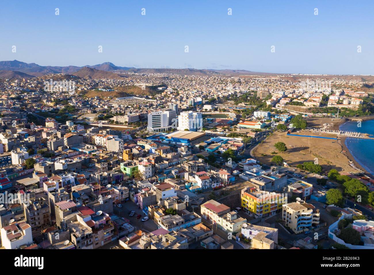 Aerial view of Praia city in Santiago - Capital of Cape Verde Islands ...