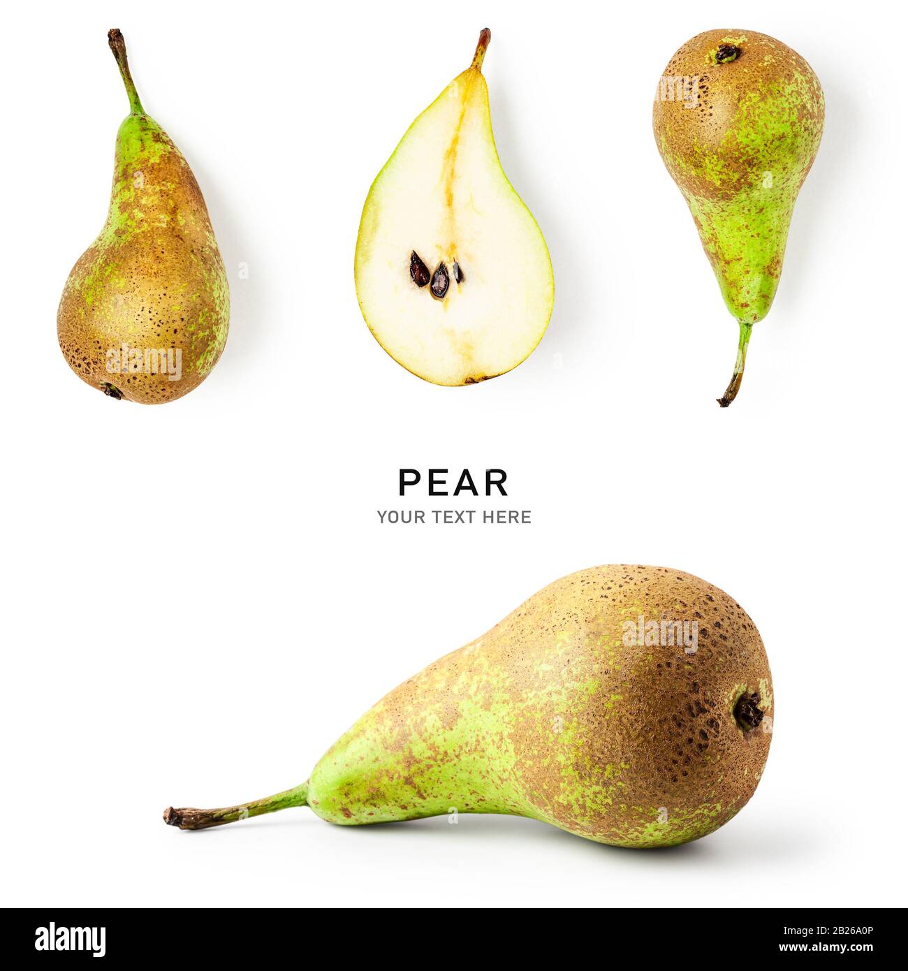 Pear fruit composition and creative layout isolated on white background ...