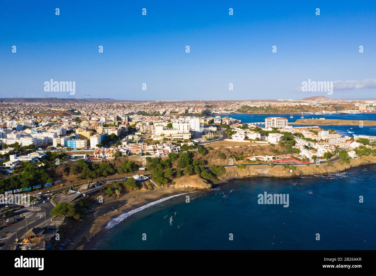 Aerial view of Praia city in Santiago - Capital of Cape Verde Islands ...