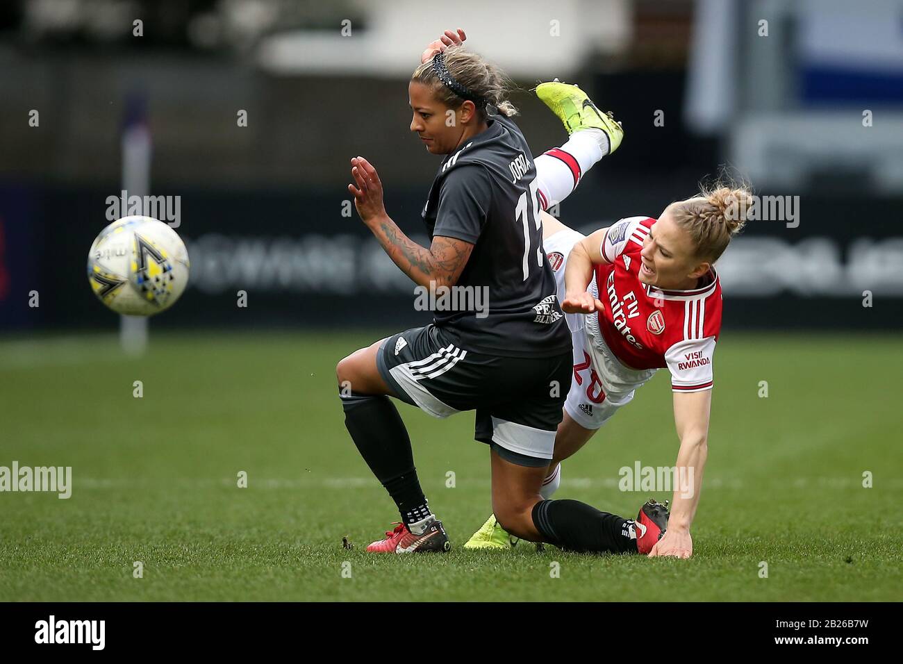 Leonie Maier of Arsenal tangles with Adrienne Jordan of Birmingham ...
