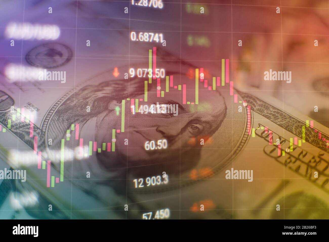 Stock index on the computer monitor . Financial data on a monitor which ...