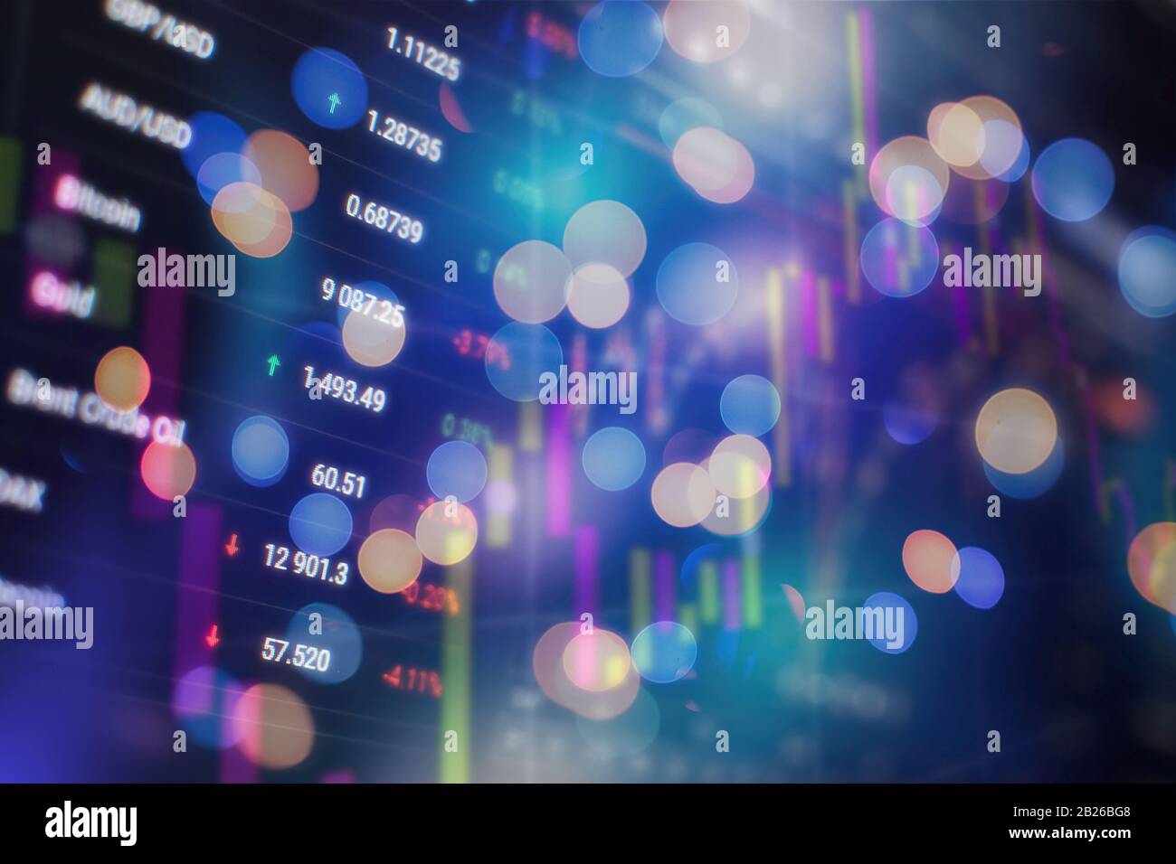 Stock index on the computer monitor . Financial data on a monitor which ...