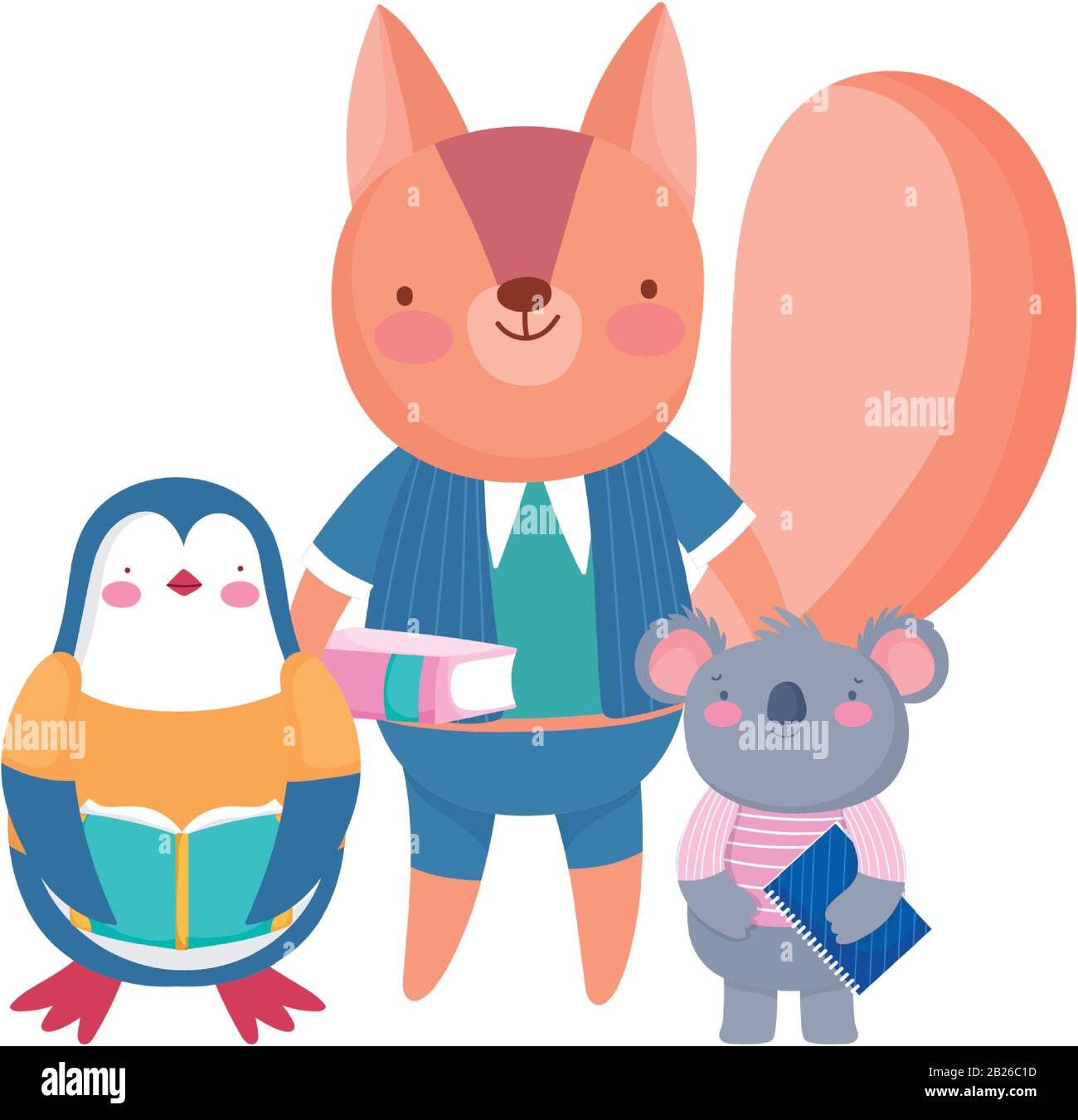 back to school, bear squirrel penguin koala with books bag outdoors ...