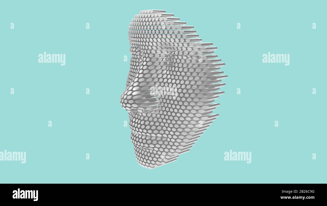 3d rendering of a artificial face made from metal ai artificial ...