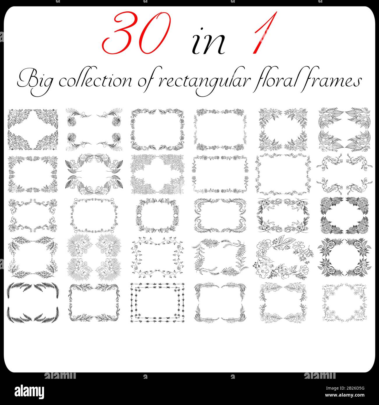 Big collection of 30 rectangular floral frames. Big floral botanical ...