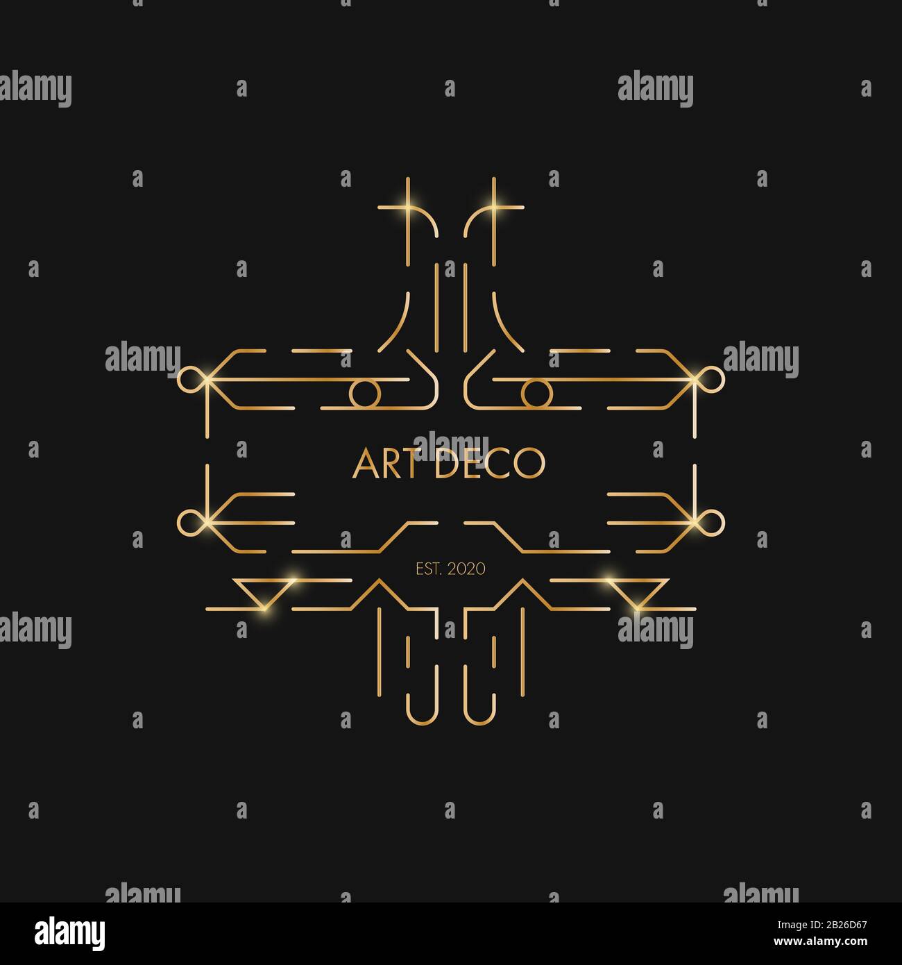 Abstract Art Deco style banner design on black background. Golden ...