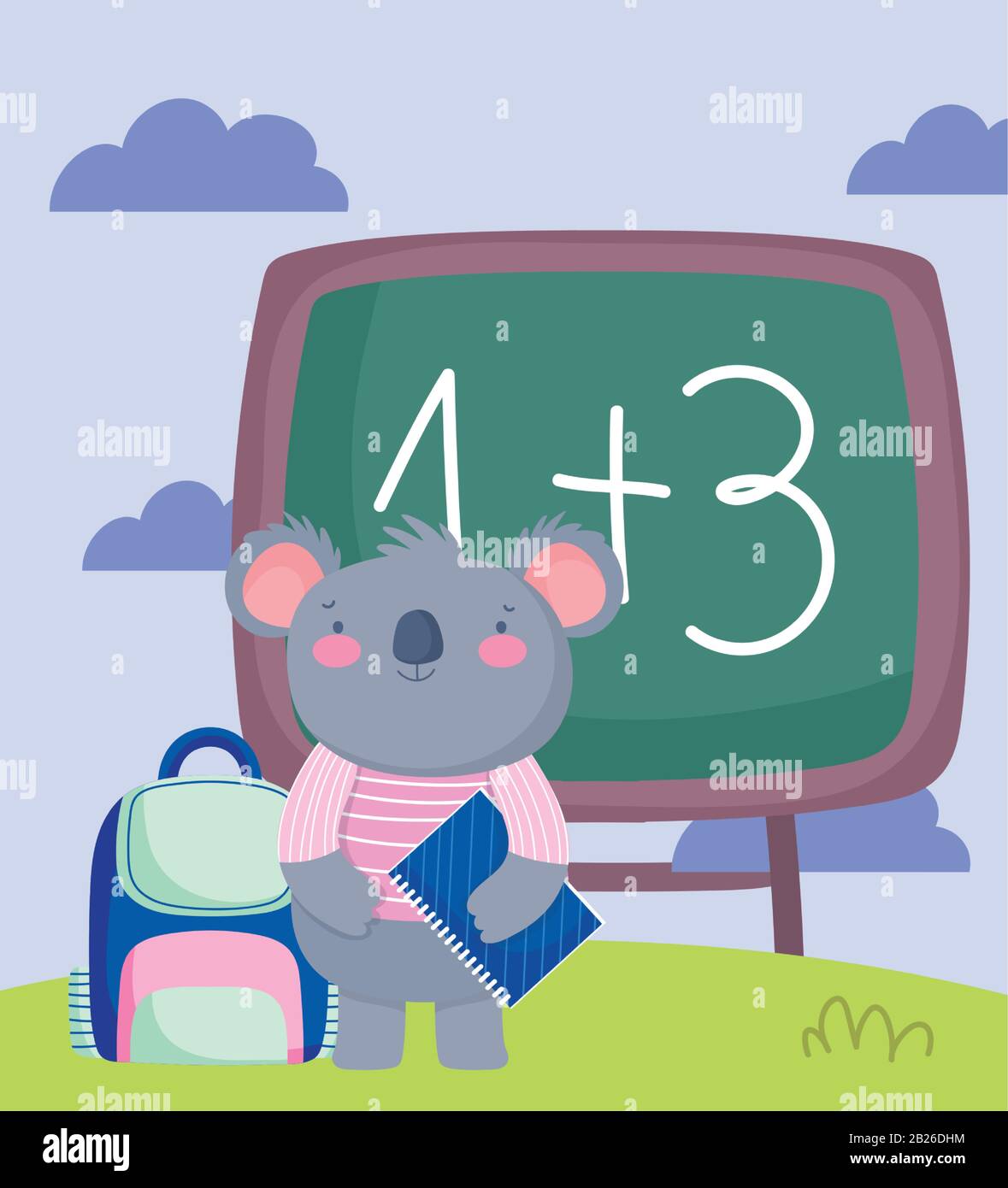 back to school, koala backpack and book chalkboard vector illustration ...