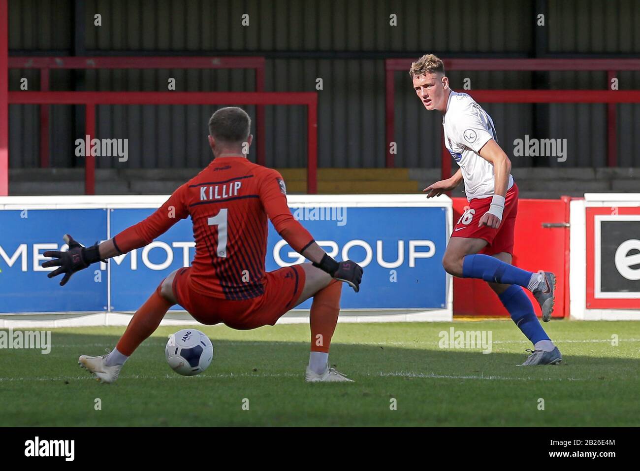 Harry Phipps of Dagenham and Redbridge is denied by Ben Killip of ...