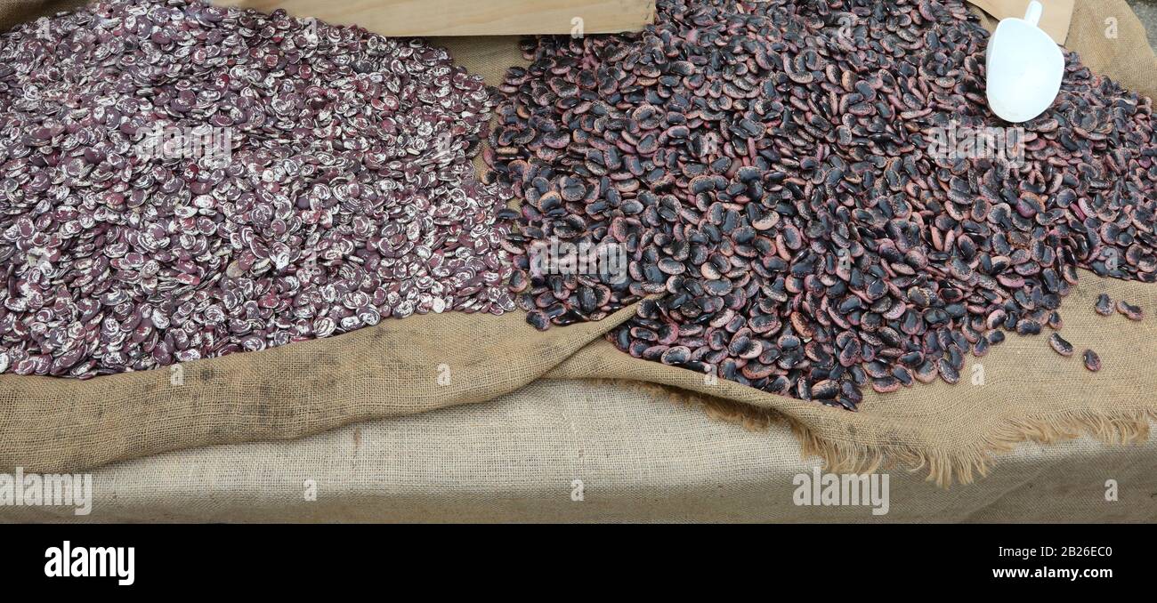 many beans of various qualities for sale in the greengrocer stall at ...