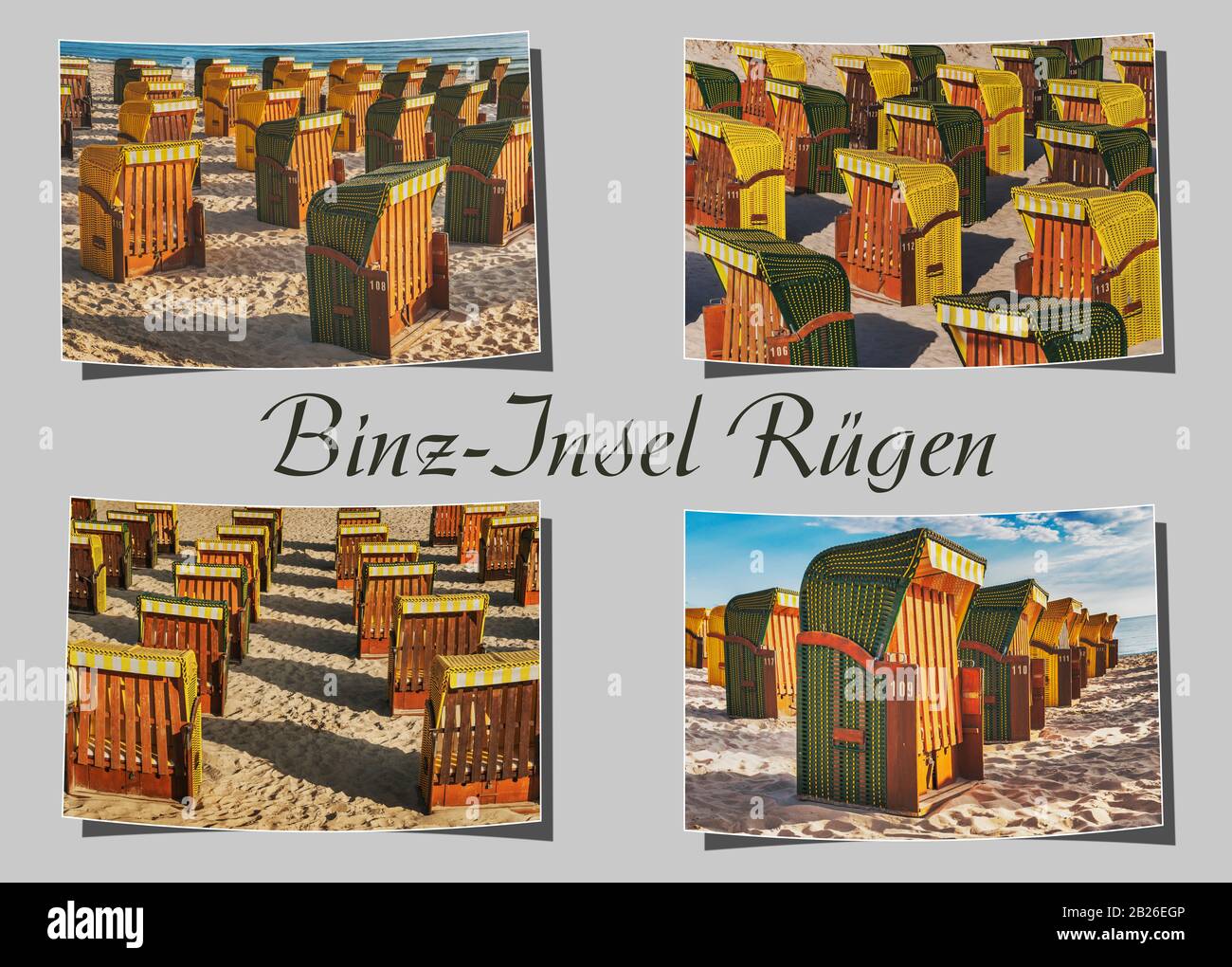 Four different curved photographs, grey background with the inscription ...