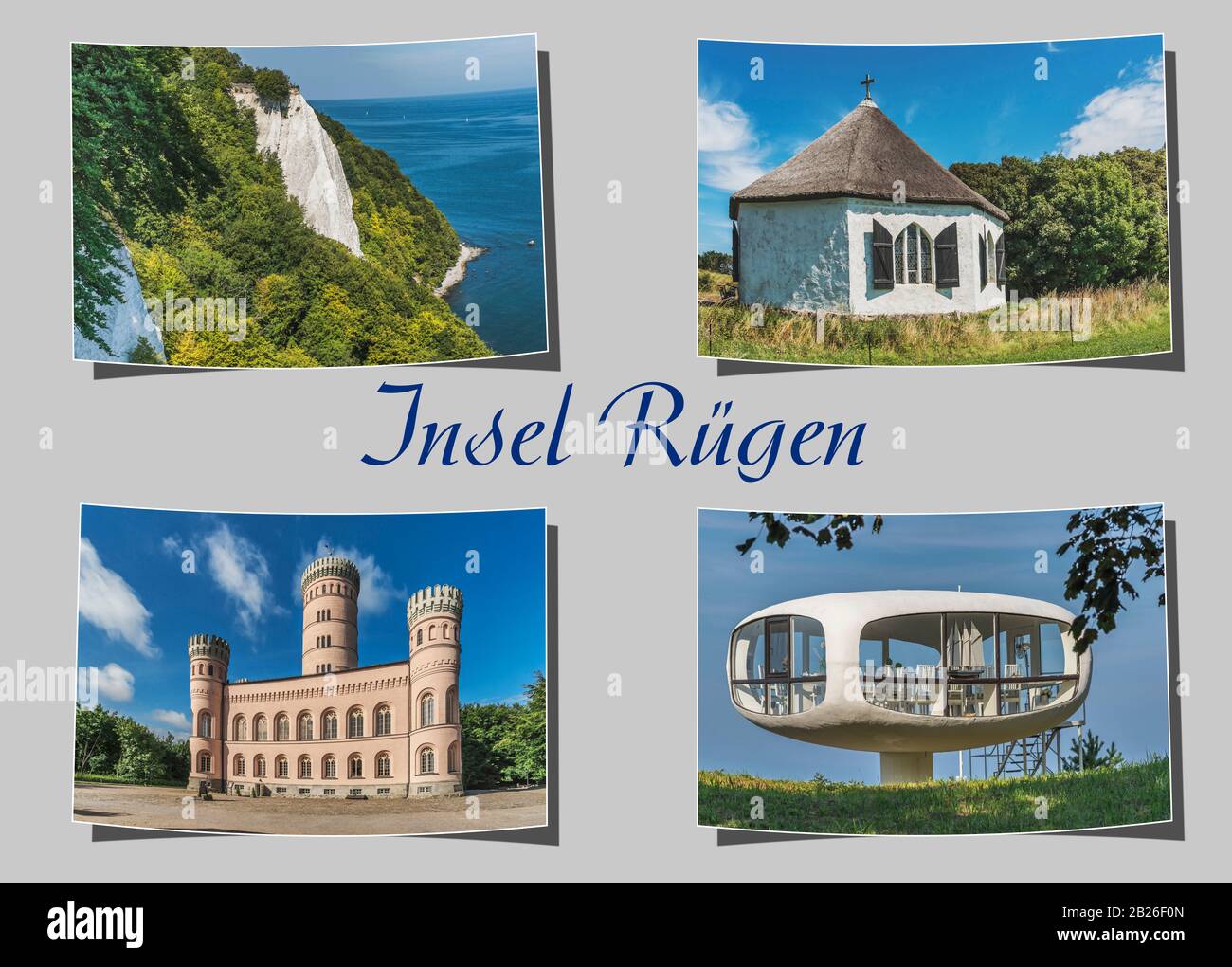 Four different curved photographs, grey background with the inscription ...