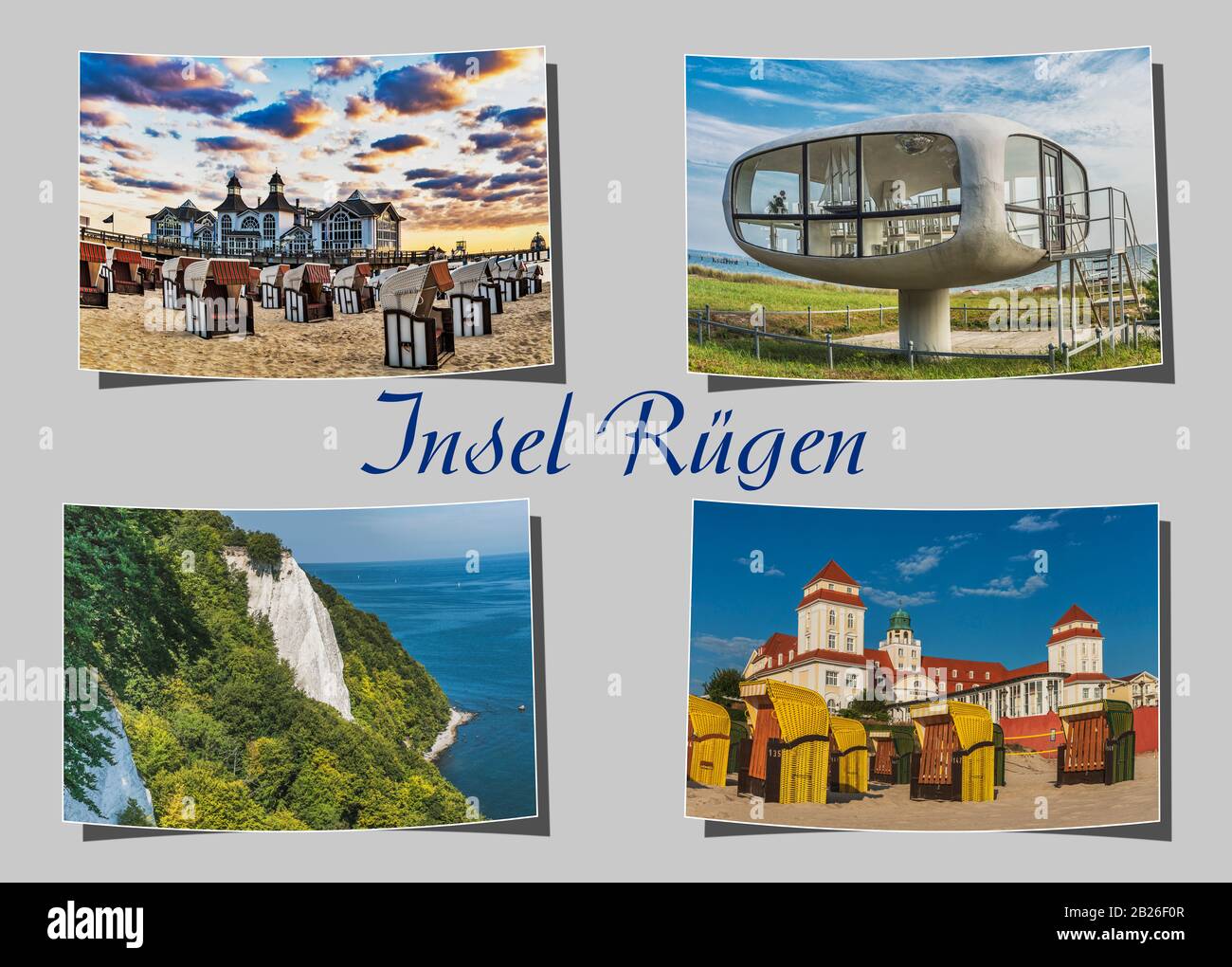 Four different curved photographs, grey background with the inscription ...