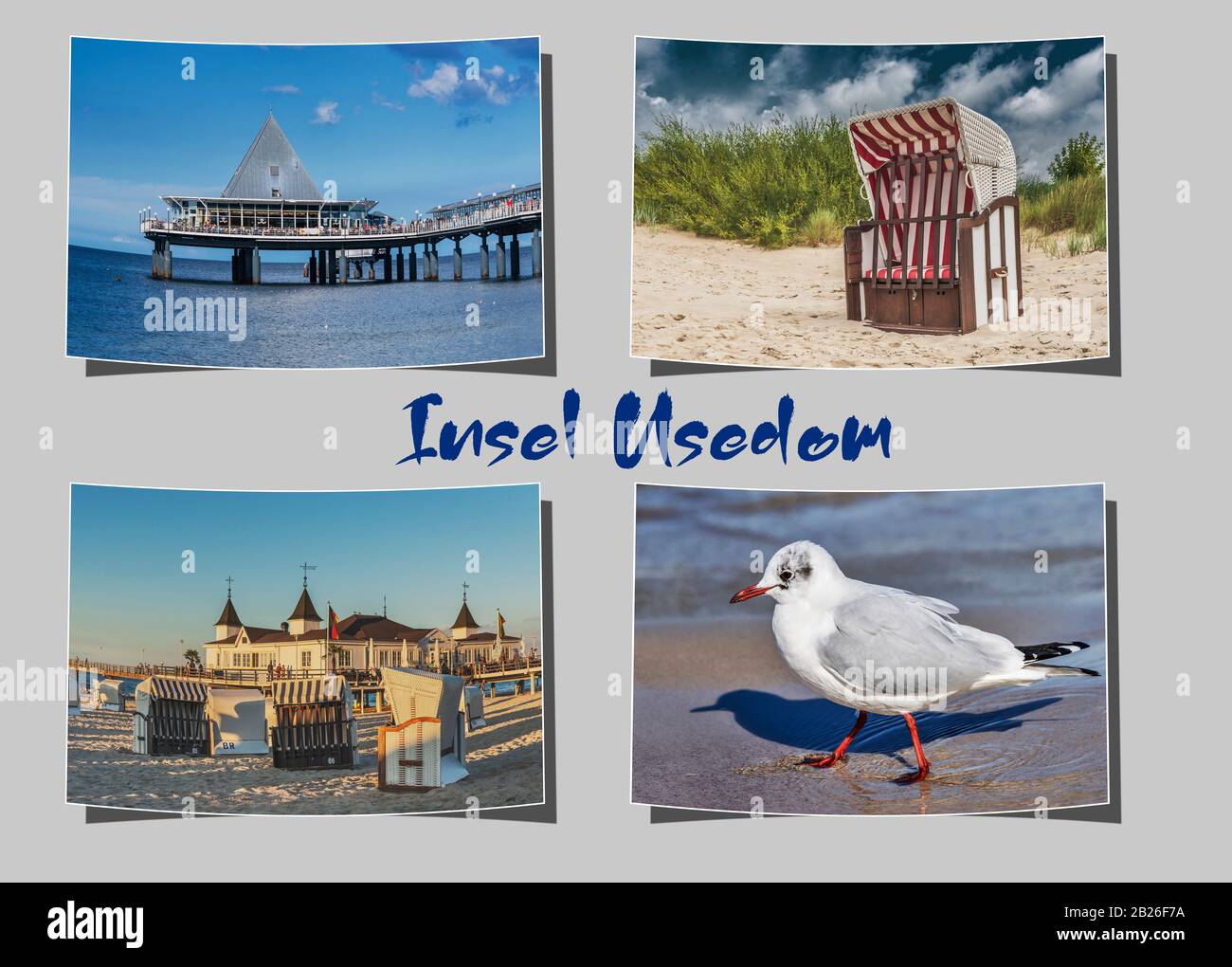 Four different curved photographs on grey background with the ...