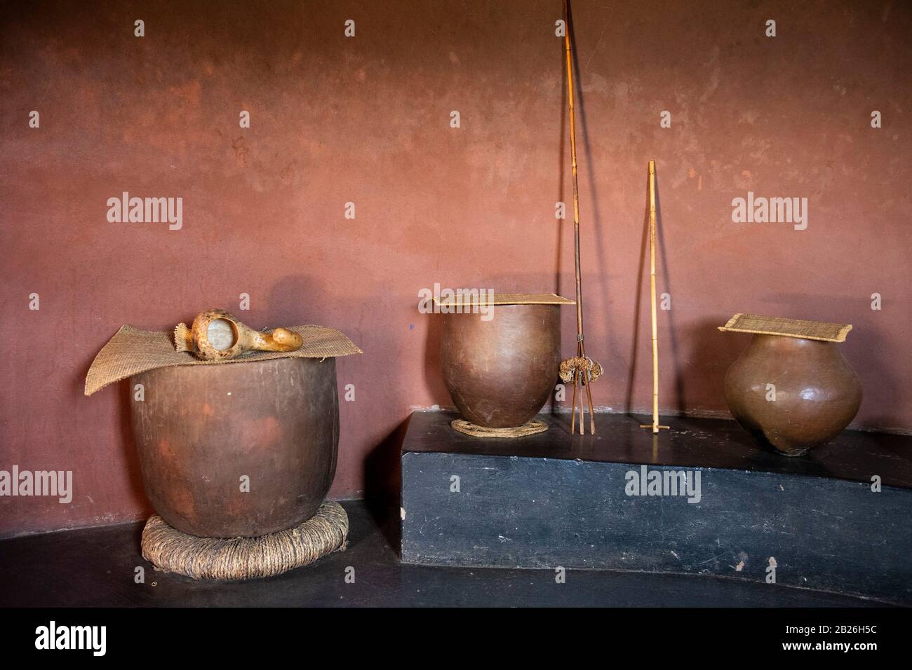 Clay pots in Basotho house, Liphofung Cave, Lesotho Stock Photo - Alamy