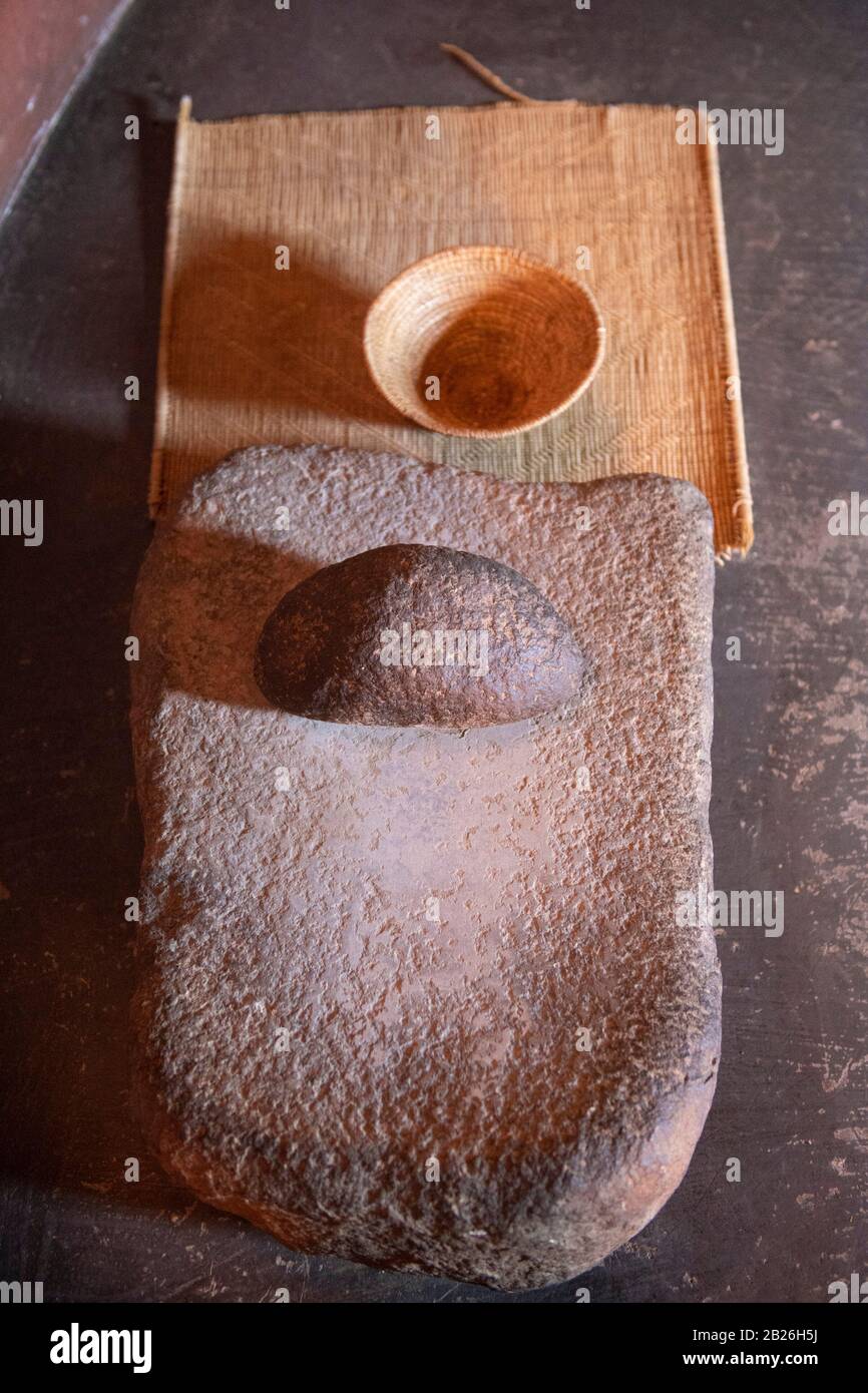 Grinding stone in Basotho hut, Liphofung Cave, Lesotho Stock Photo - Alamy