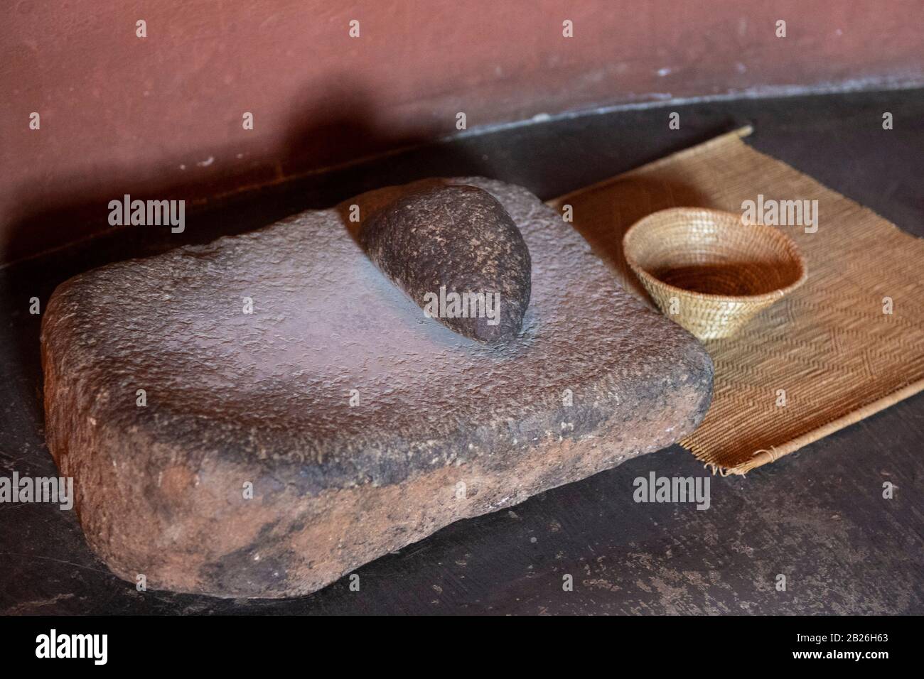 Grinding stone in Basotho hut, Liphofung Cave, Lesotho Stock Photo - Alamy