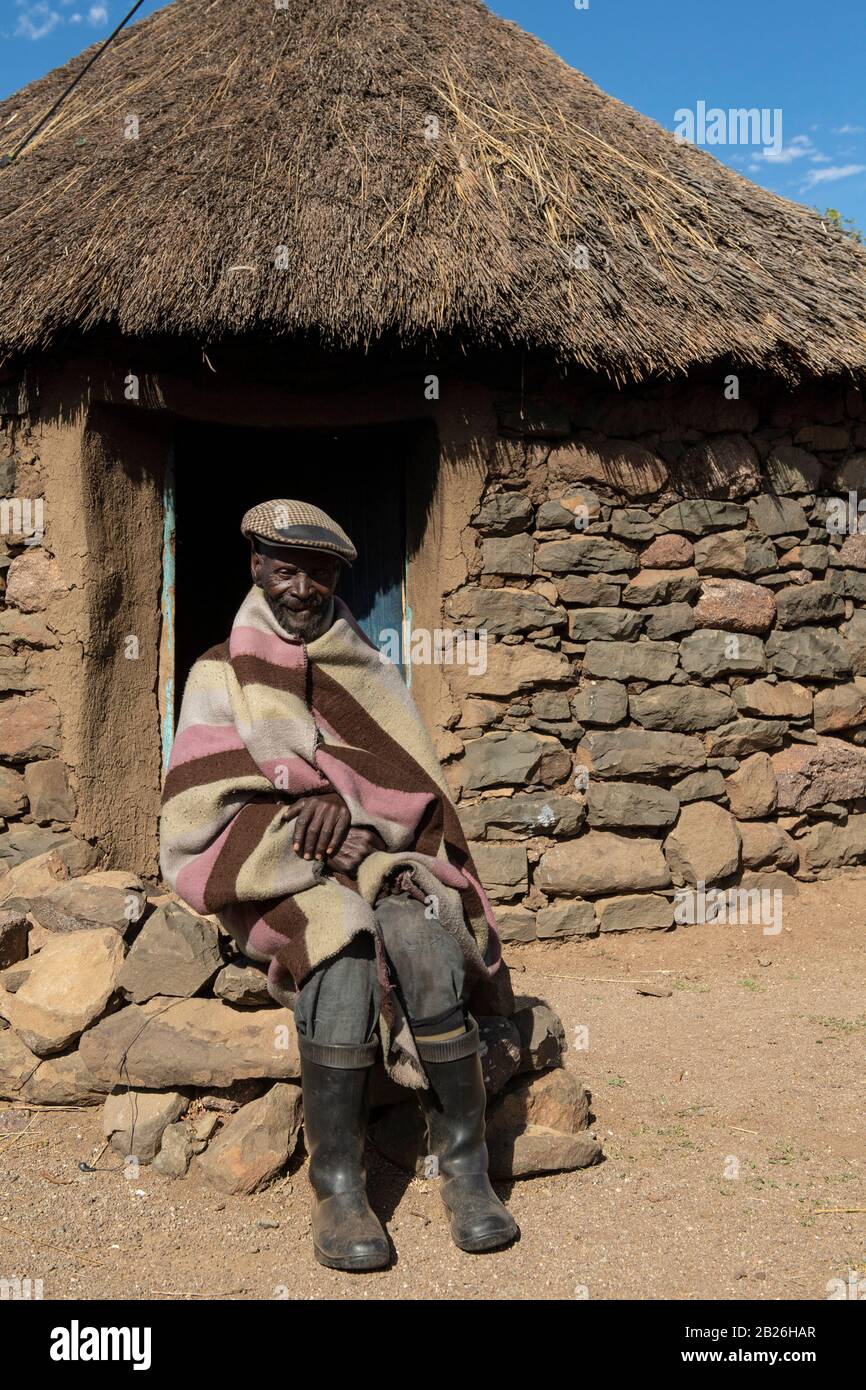 Basotho man at his hut, Lesotho Stock Photo - Alamy