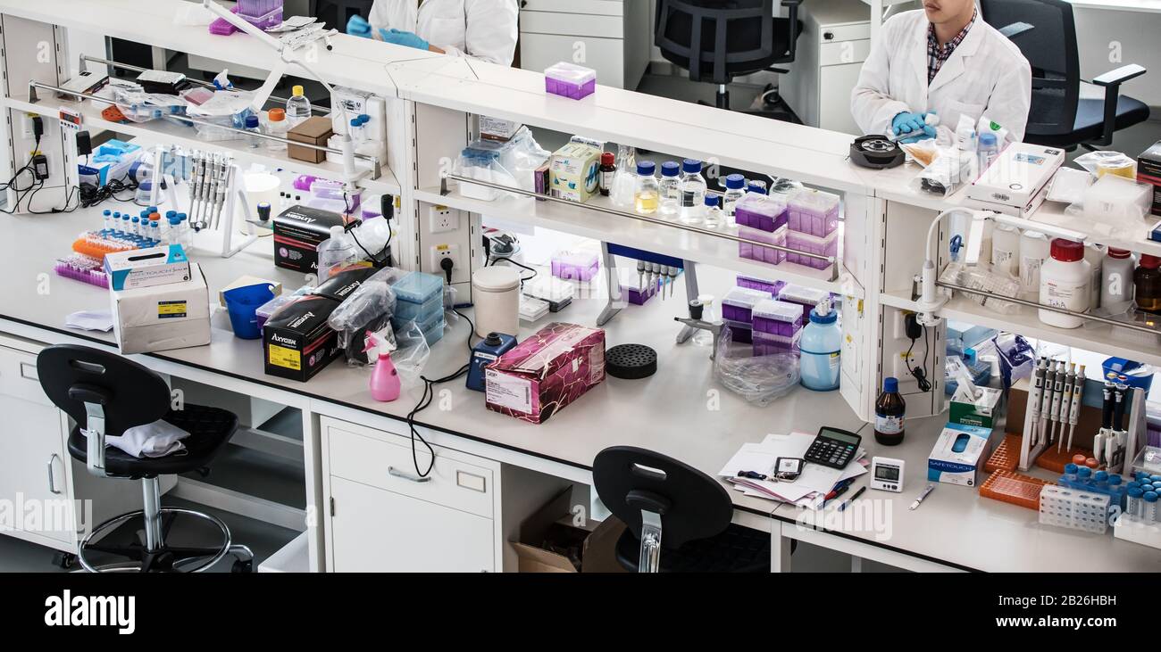 BEIJING, CHINA - JUNE 03, 2019: Modern drug manufacturing laboratory ...