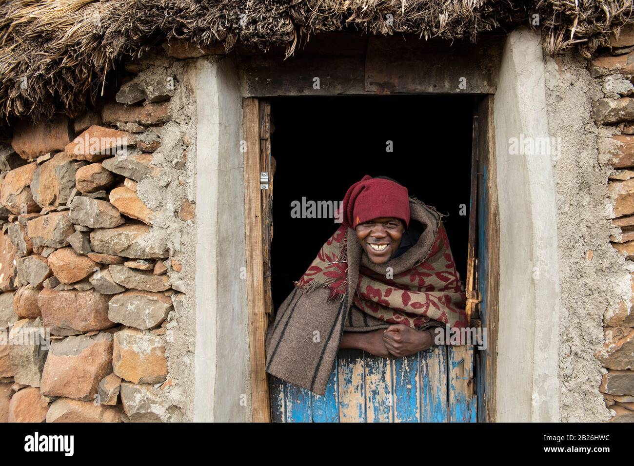 Man at his hut in a Basotho village, Sani Top, Lesotho Stock Photo - Alamy