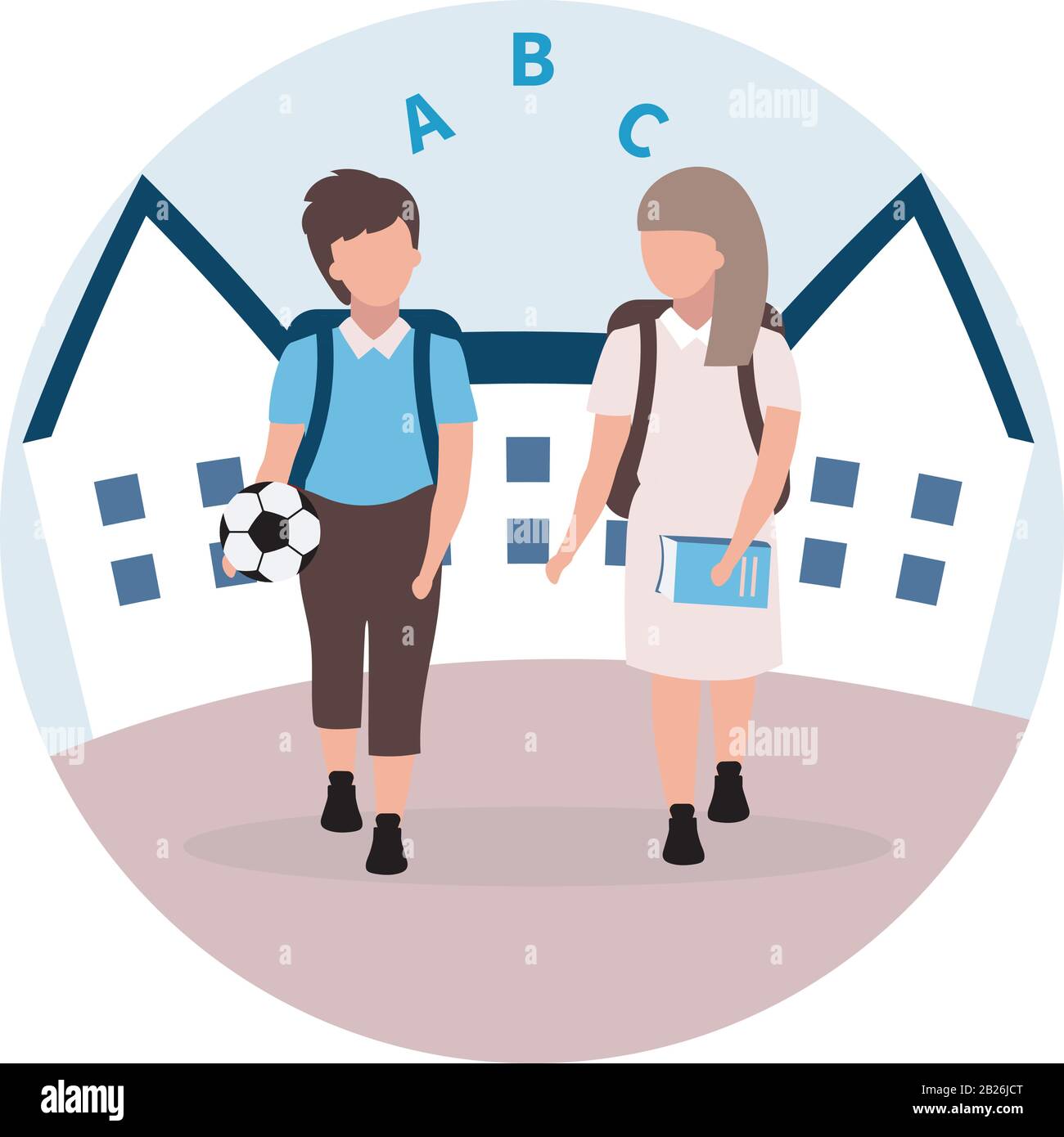 School friends flat illustration. Schoolboy and schoolgirl with ...