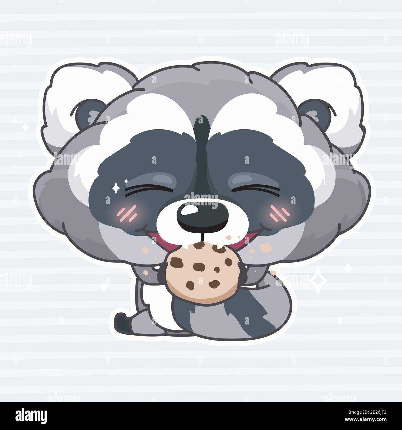 Cute raccoon kawaii cartoon character. Adorable and funny animal eating ...