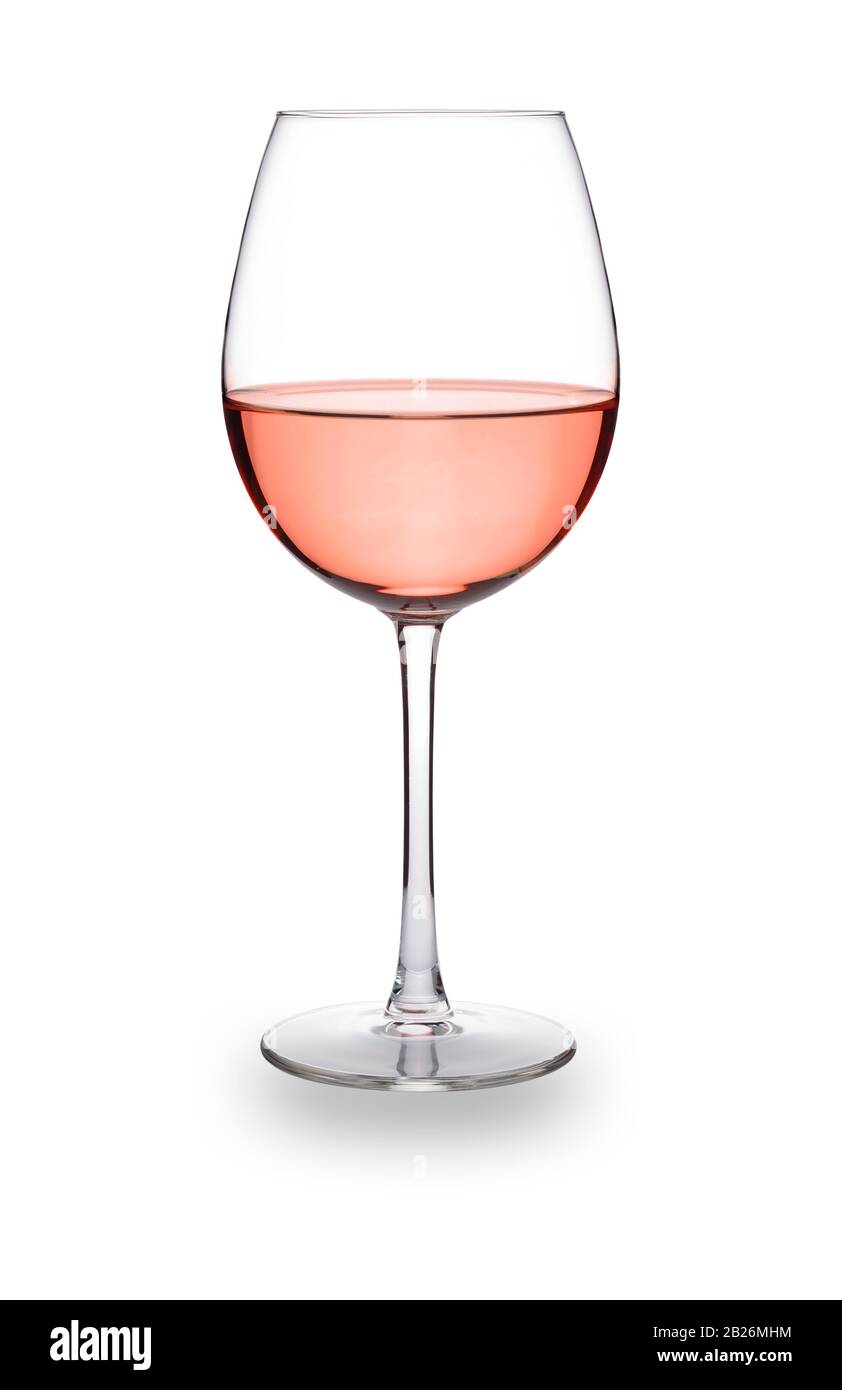 Single Elegant Glass Of Rose Wine In Bowl Style Glass Isolated On White With A Drop Shadow