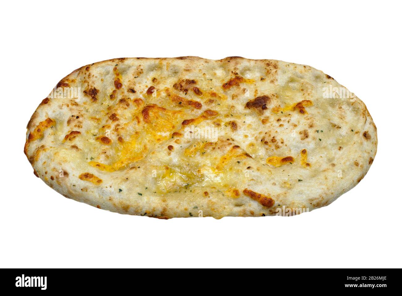 Cheese flat bread with herbs on an isolated white background with a ...