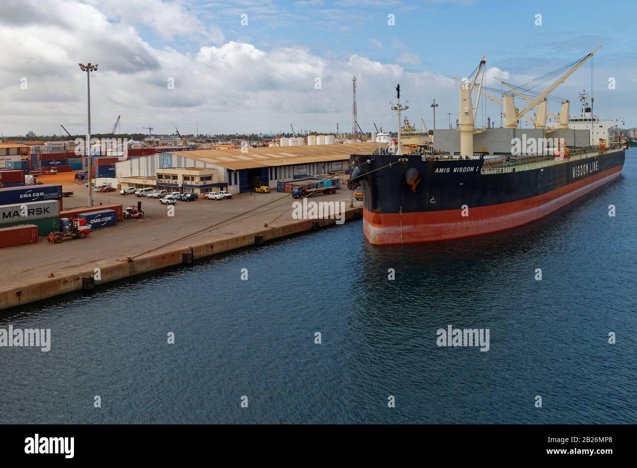 The Amis Wisdom 1 cargo Vessel with opened hatches loading Goods ...