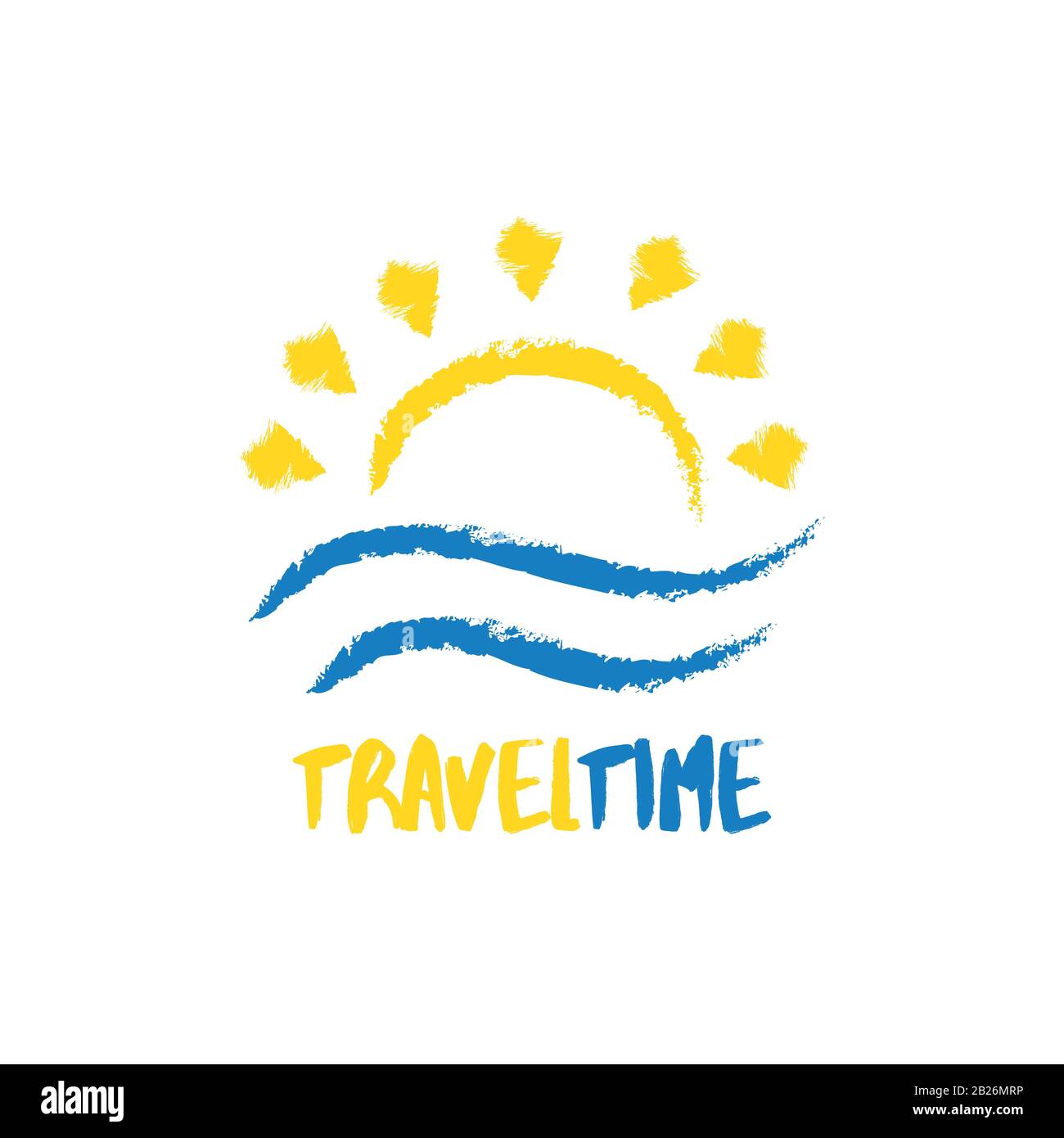Abstract travel agency logo template. Sun with sea waves in sketchy ...