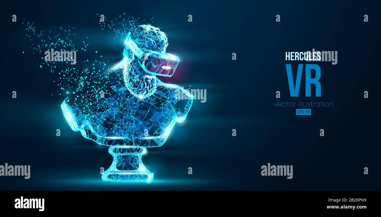 VR headset holographic low poly wireframe. Abstract silhouette of the ...