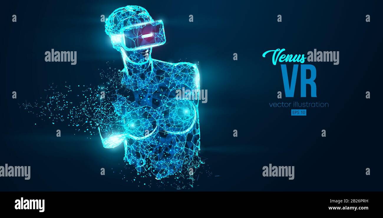 VR headset holographic low poly wireframe. Abstract silhouette of the ...