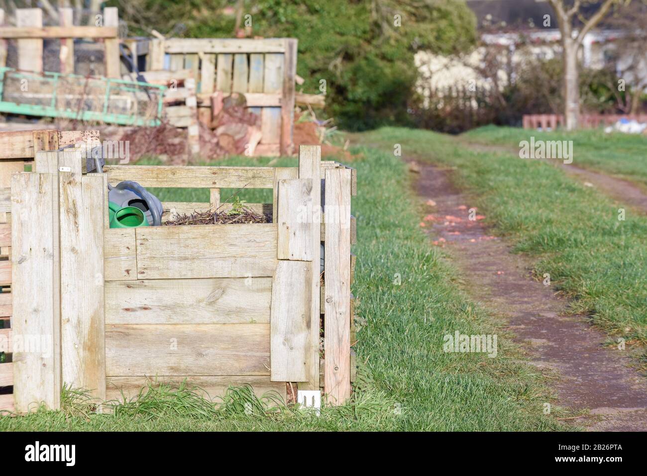 Compost heap at a community garden to make fertile soil to grow ...